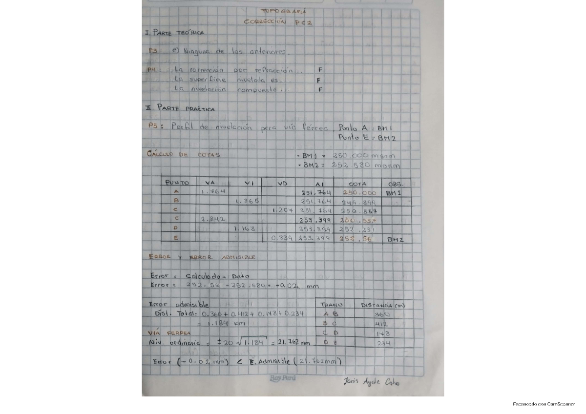 Ejercicios corregidos de la pc2 de Topografía - TOPO GRAFIA CORRECTION PC2 I. PARTE TEO'RICA P3 ...