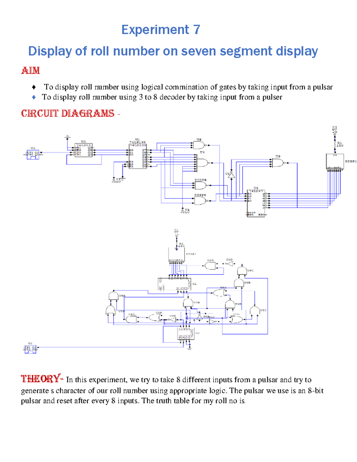 EXP 7 DIGITAL CIRCUITS LAB - Experiment 7 Display of roll number on ...