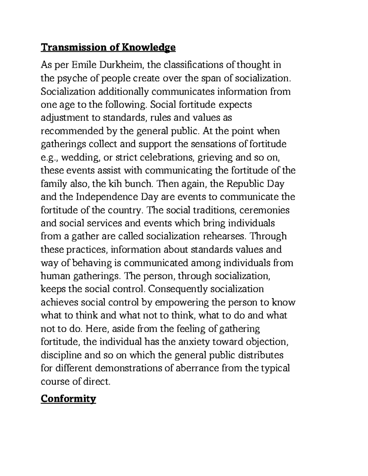 Transmission of knowledge - Socialization additionally communicates ...