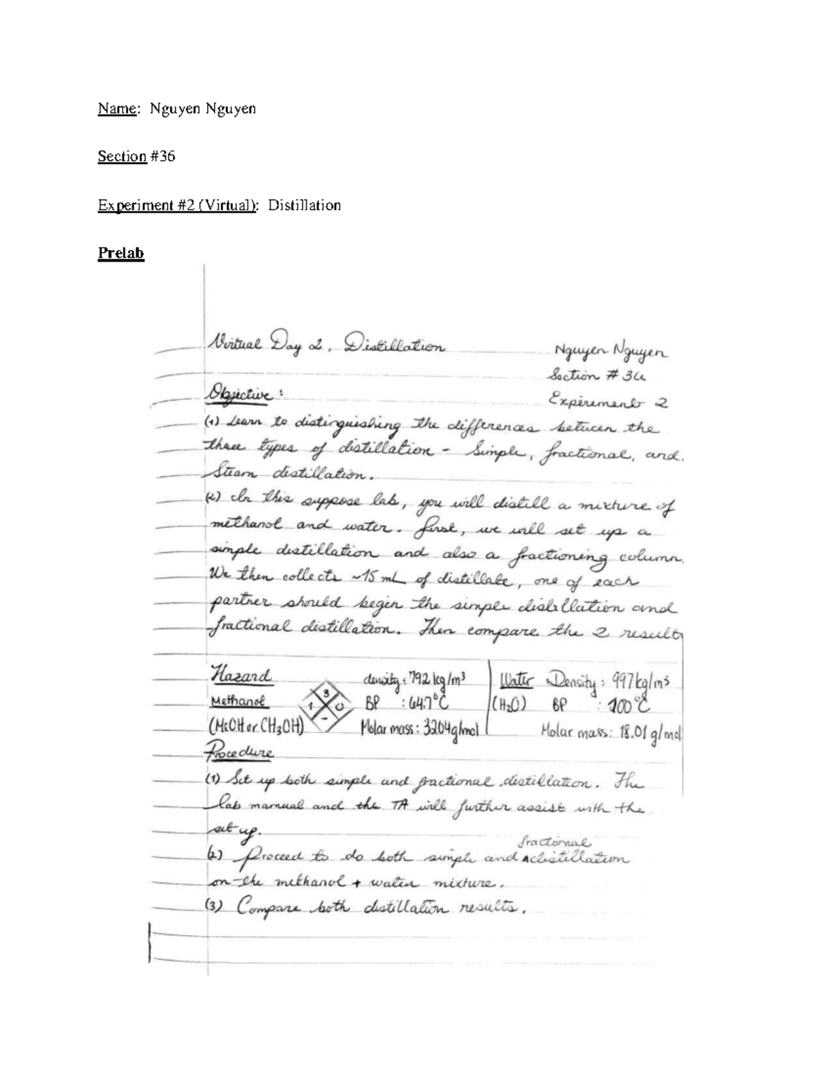 Lab Report 2b Virtual - Distillation - CHEM 223 - Hunter College - Studocu