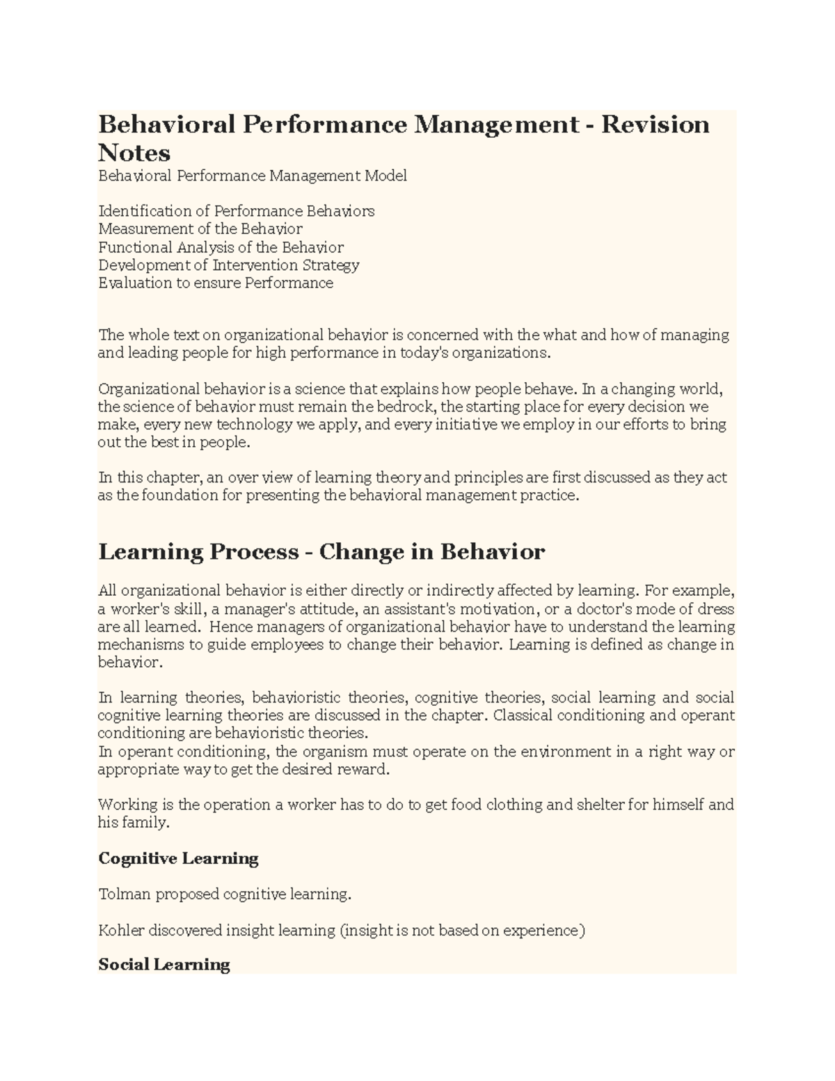 Behavioral Performance Management - Organizational behavior is a ...