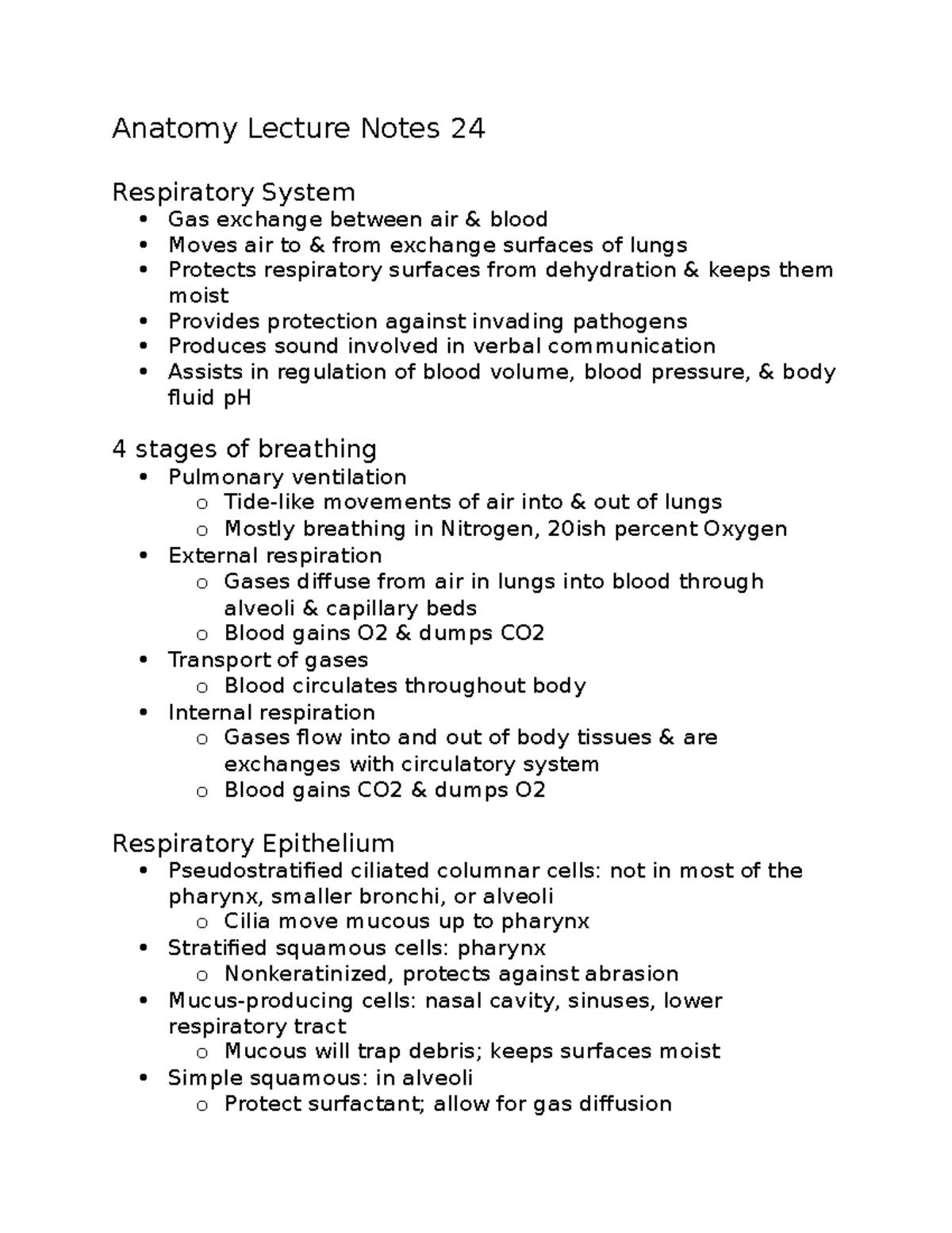 Human Anatomy Chapter 24 Notes - Anatomy Lecture Notes 24 Respiratory ...