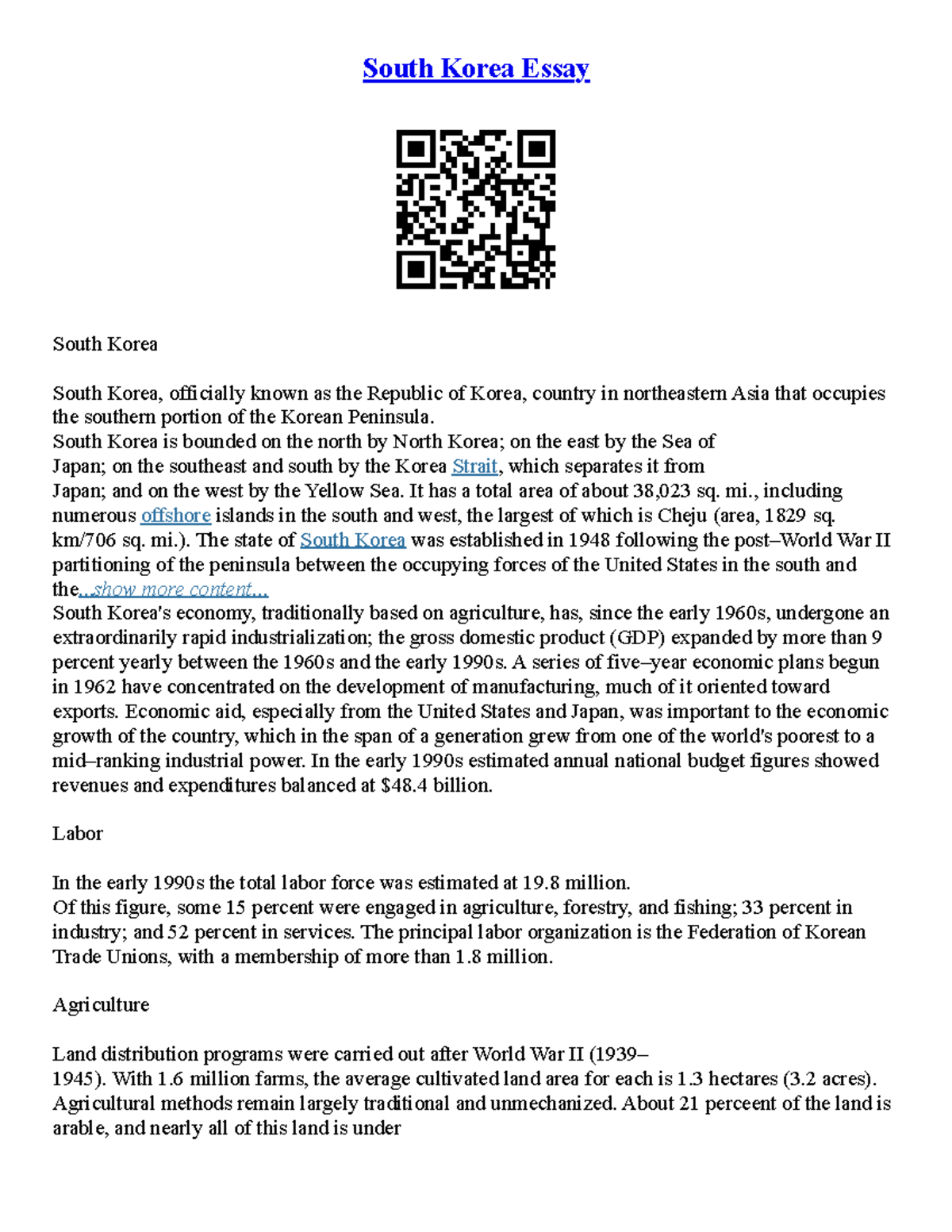 Essay About Korea - South Korea Essay South Korea South Korea ...