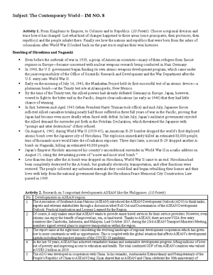 TCW- Module-4 - ANSWERS - Subject: The Contemporary World – IM NO. 4 ...