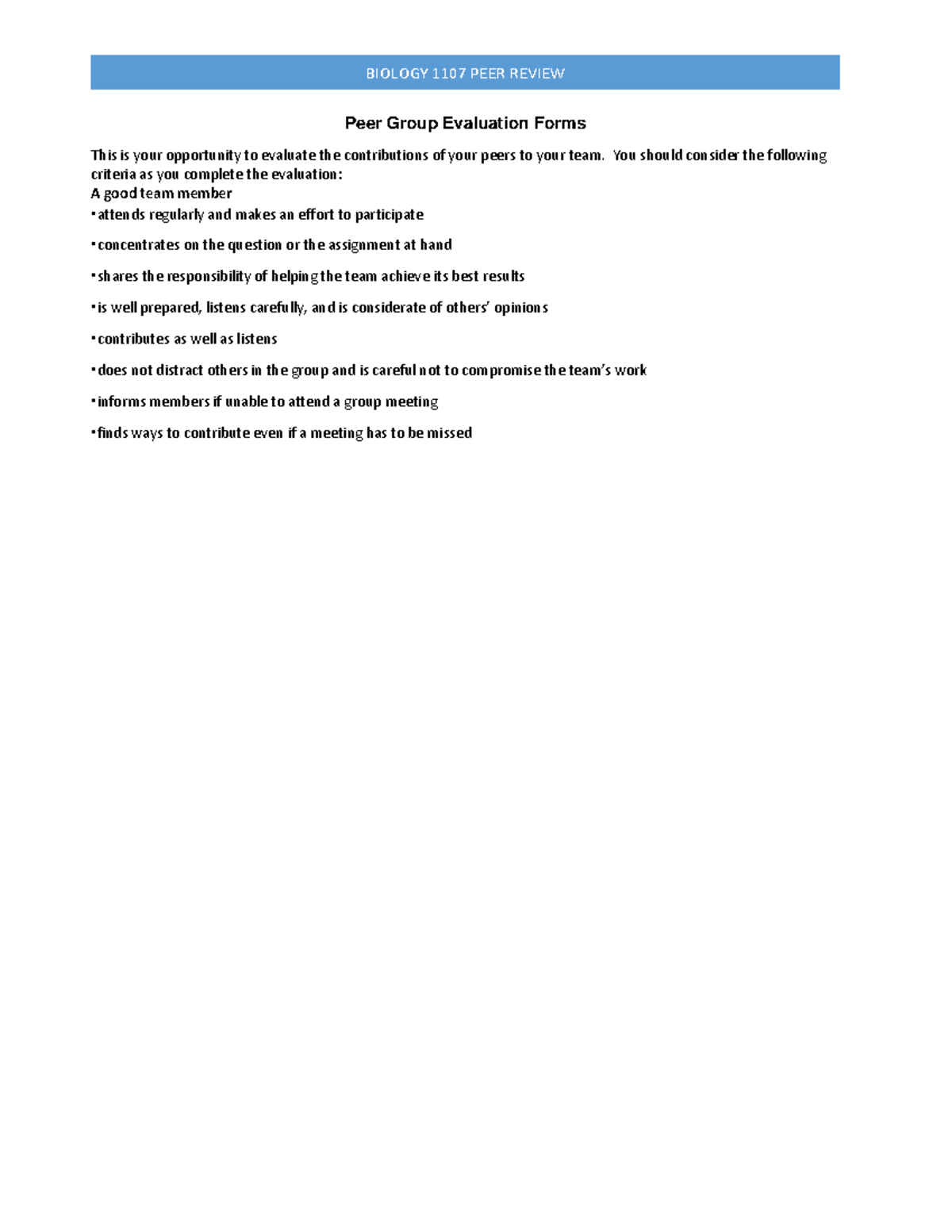 Peer Group Evaluation Forms copy - Peer Group Evaluation Forms This is ...