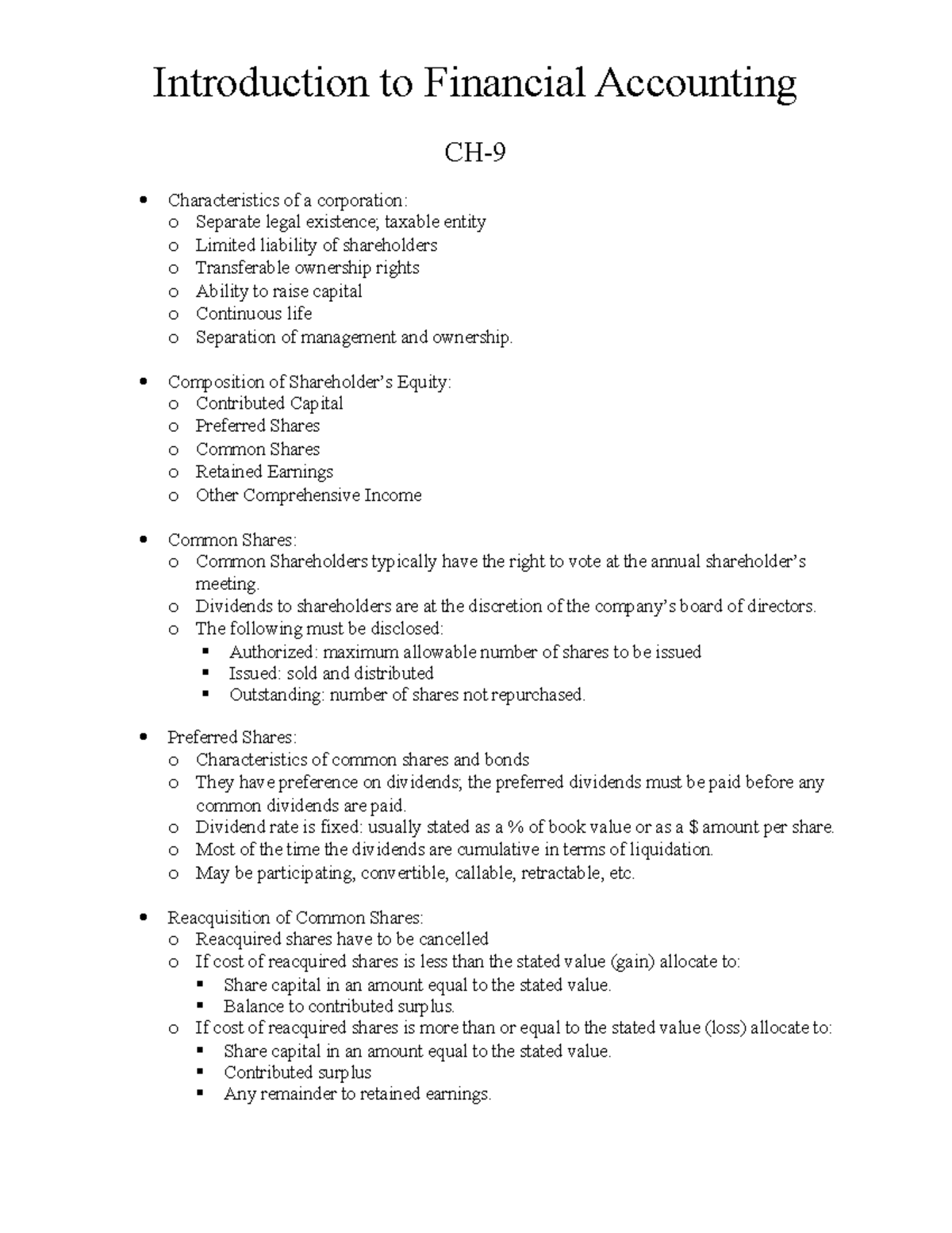 CH-9 - Financial Accounting (BUSI 1004) Notes - Introduction to ...
