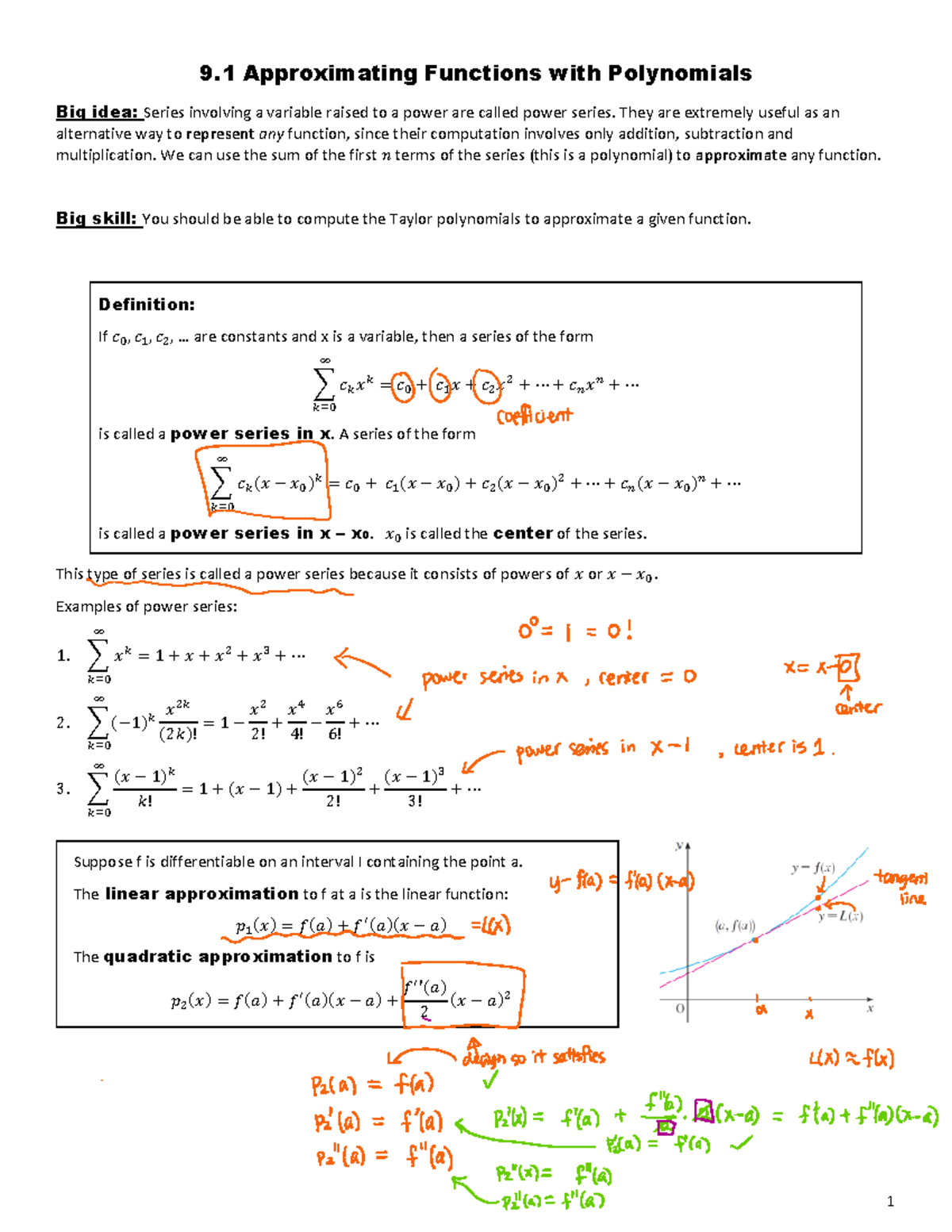 9.1 - Chapter 9.1 Full Review - 9 Approximating Functions with ...