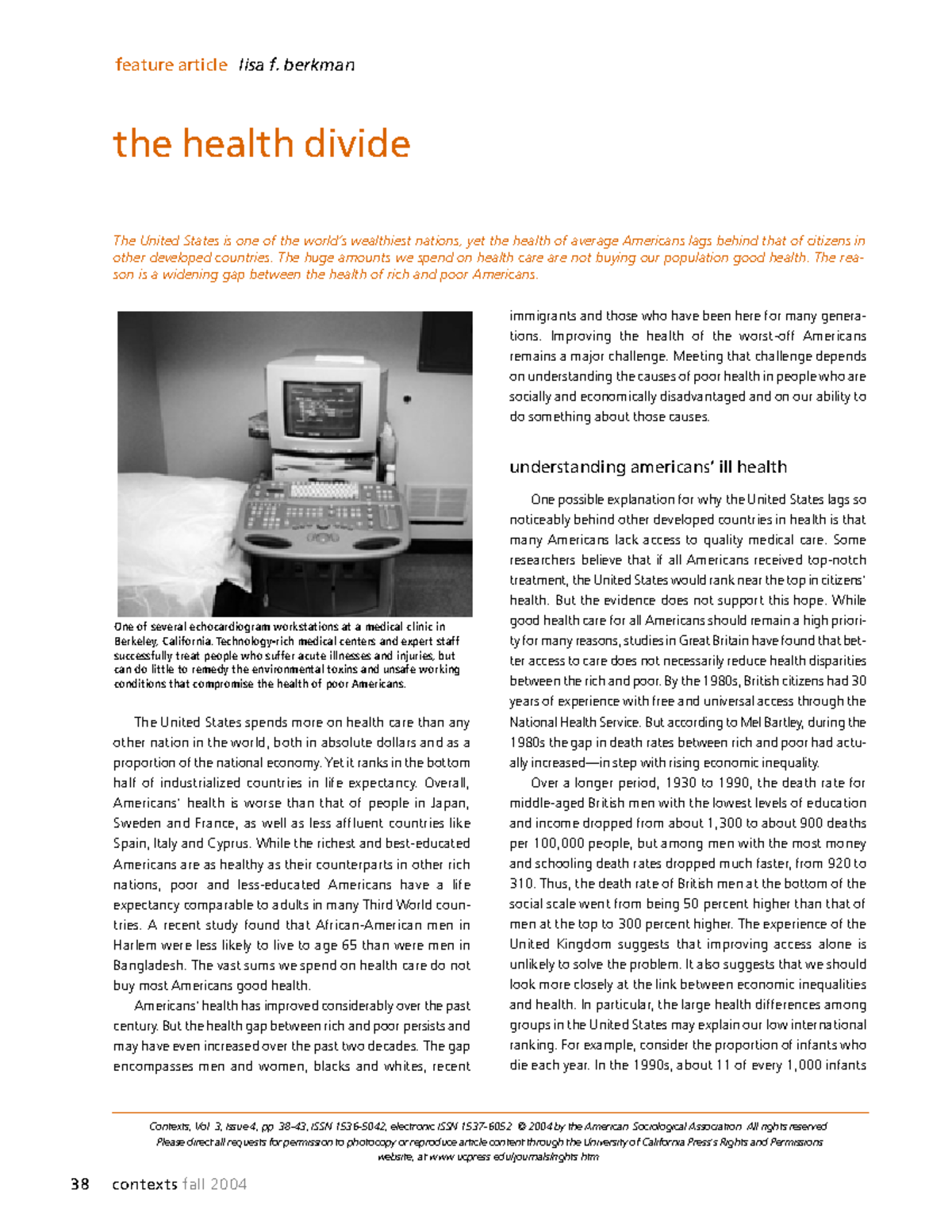 Berkman the health divide - 38 contexts fall 2004 Contexts, Vol. 3 ...