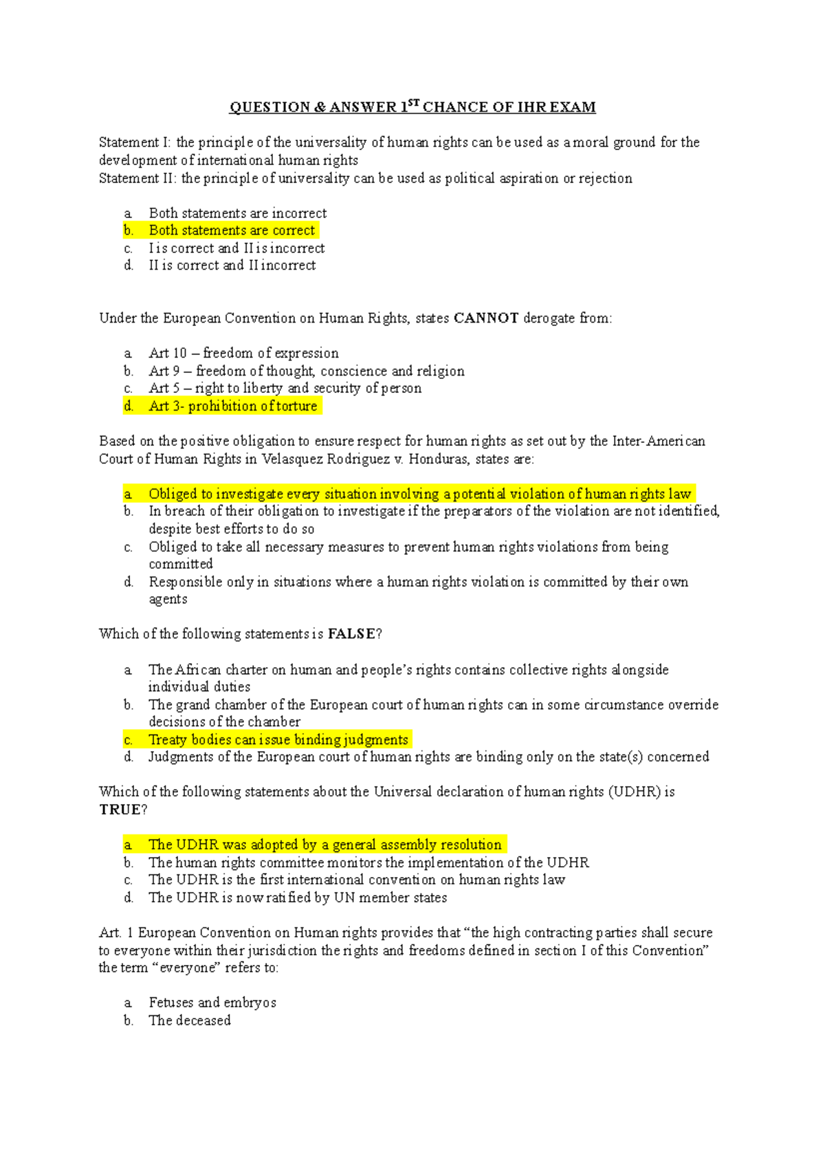 Ihr exam answers thus 2021 - QUESTION & ANSWER 1ST CHANCE OF IHR EXAM ...