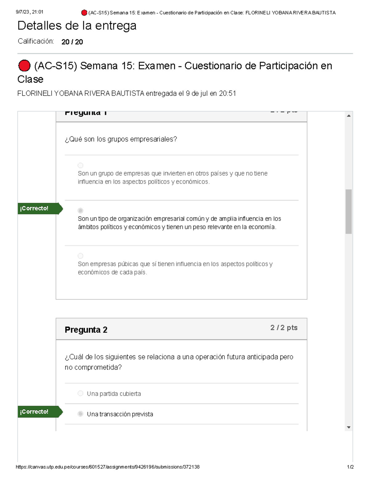 🔴 (AC-S15) Semana 15 Examen - Cuestionario de Participación en Clase Florineli Yobana Rivera ...
