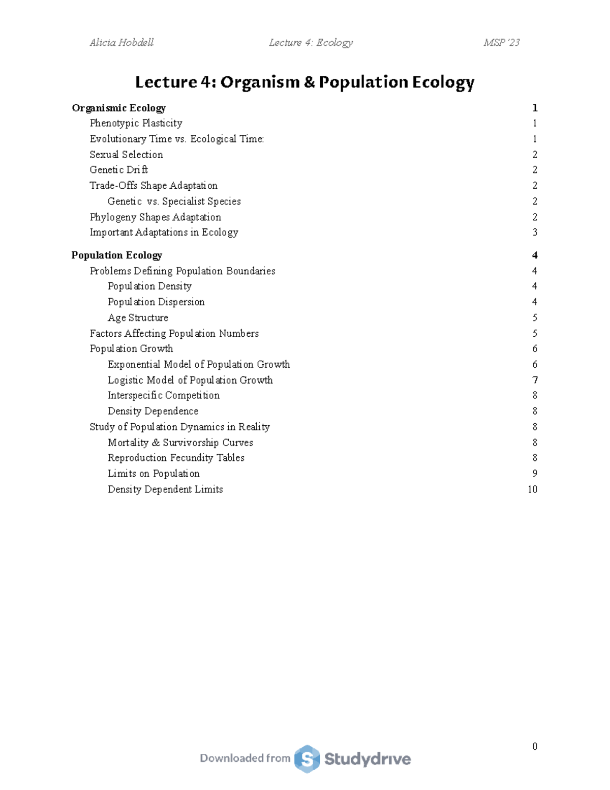 Lecture 4 Ecology - Lecture 4: Organism & Population Ecology Organismic ...