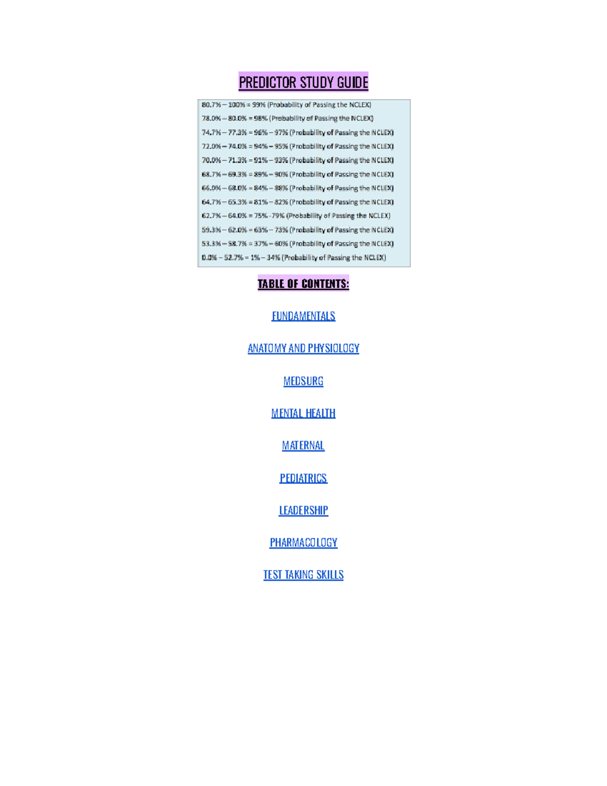 ATI Predictor Study Guide - PREDICTOR STUDY GUIDE TABLE OF CONTENTS ...