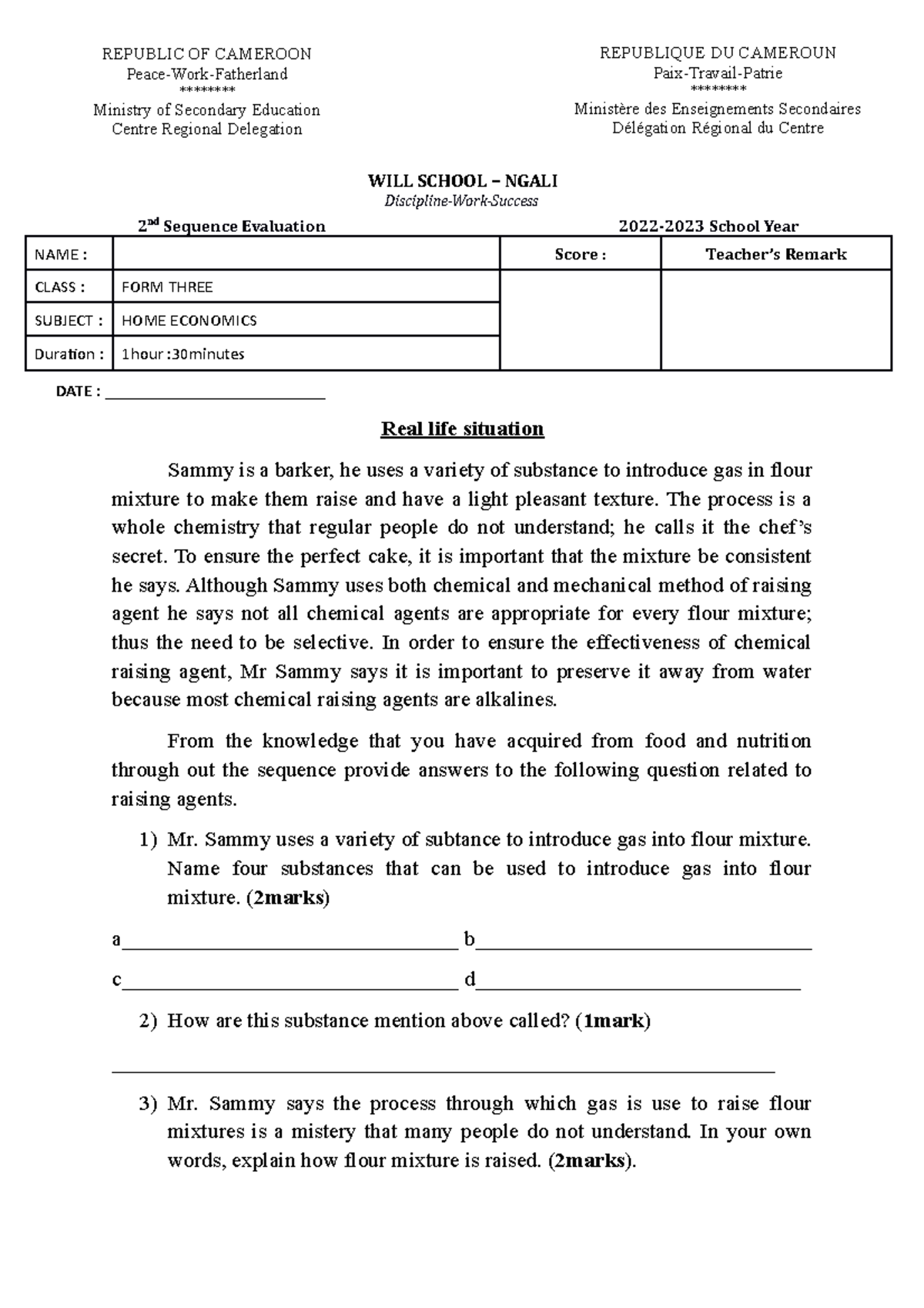 Form Three Question Papers 2022-2023 - WILL SCHOOL – NGALI Discipline ...