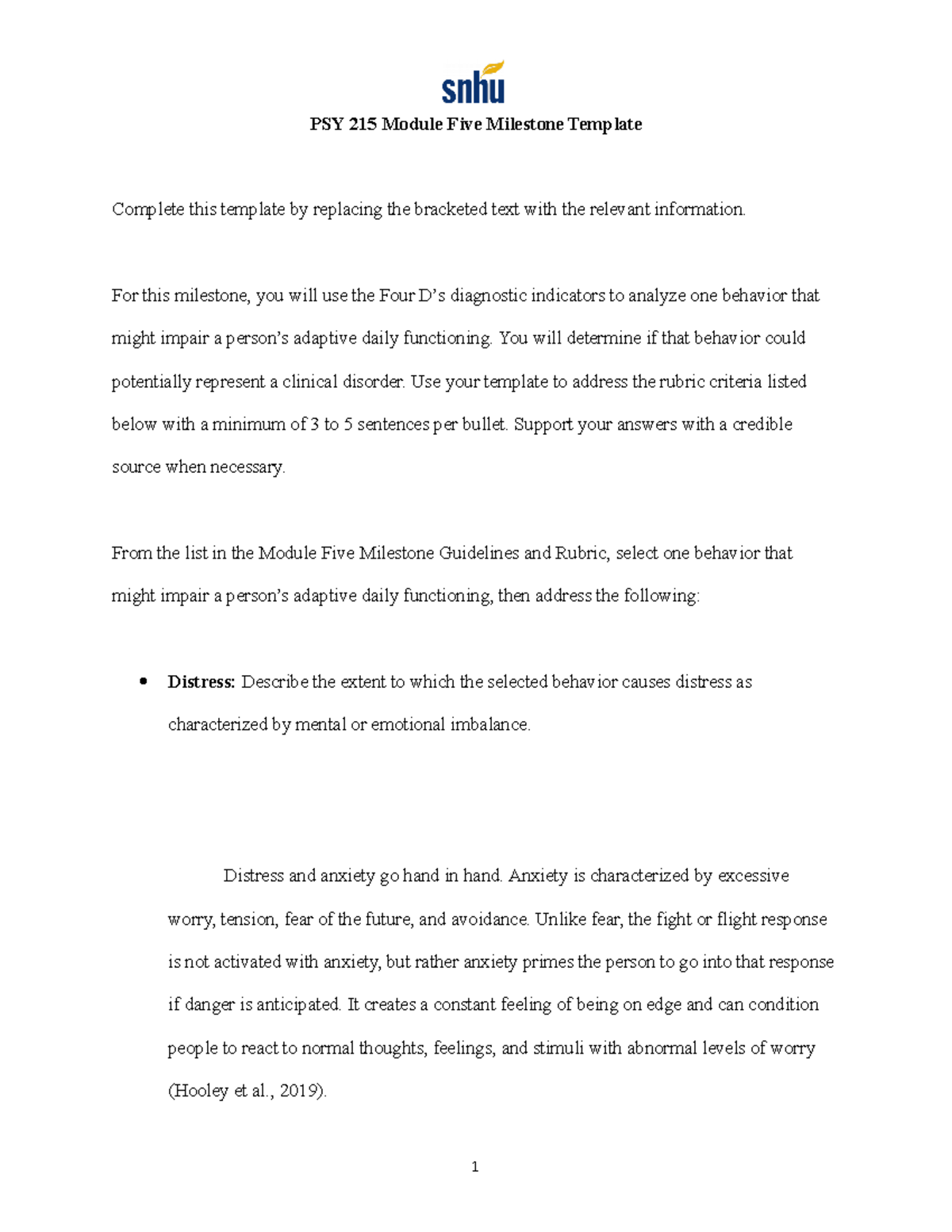 PSY 215 Module 5 - PSY 215 Module Five Milestone Template Complete this ...