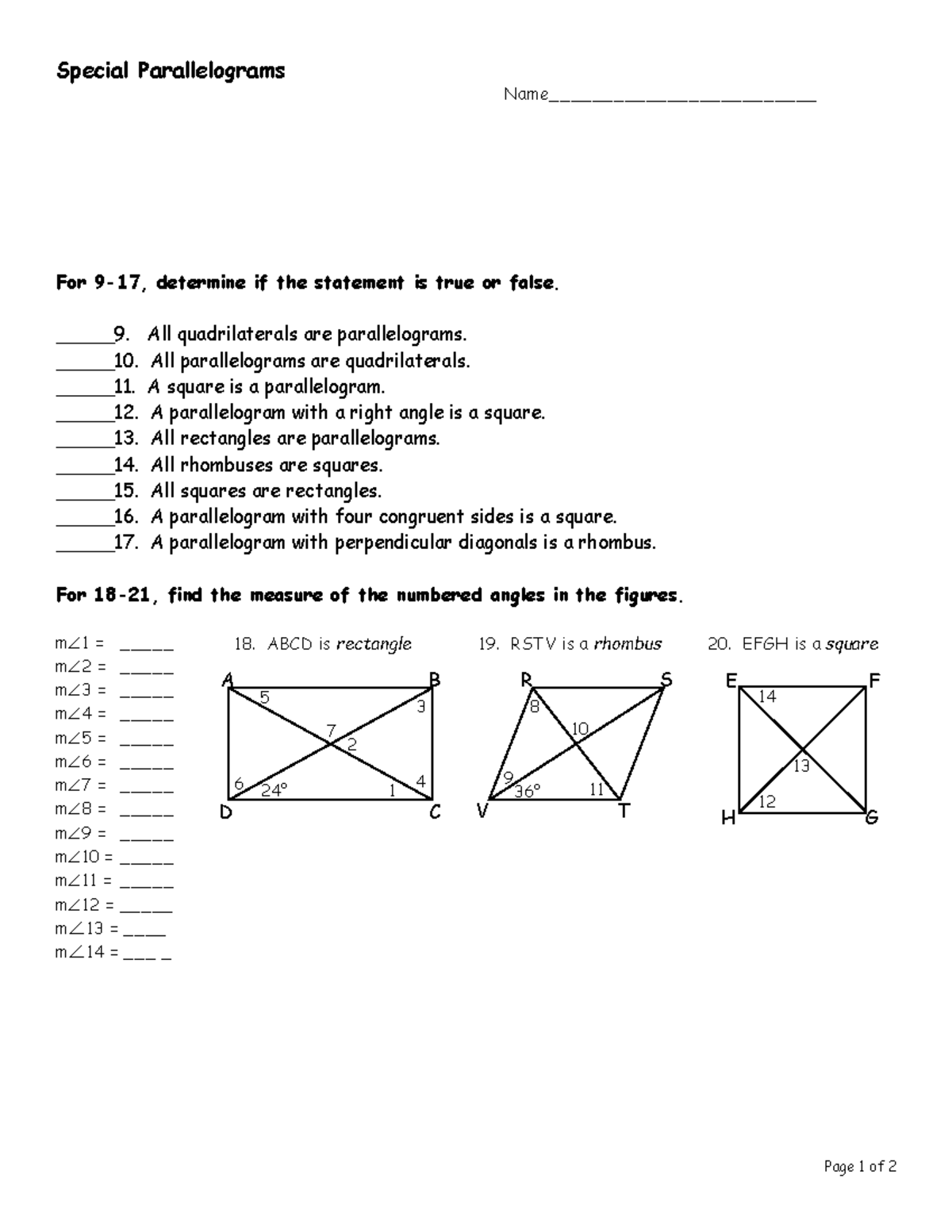 Properties of Parallelograms CYU2 - Page 1 of 2 Special Parallelograms ...