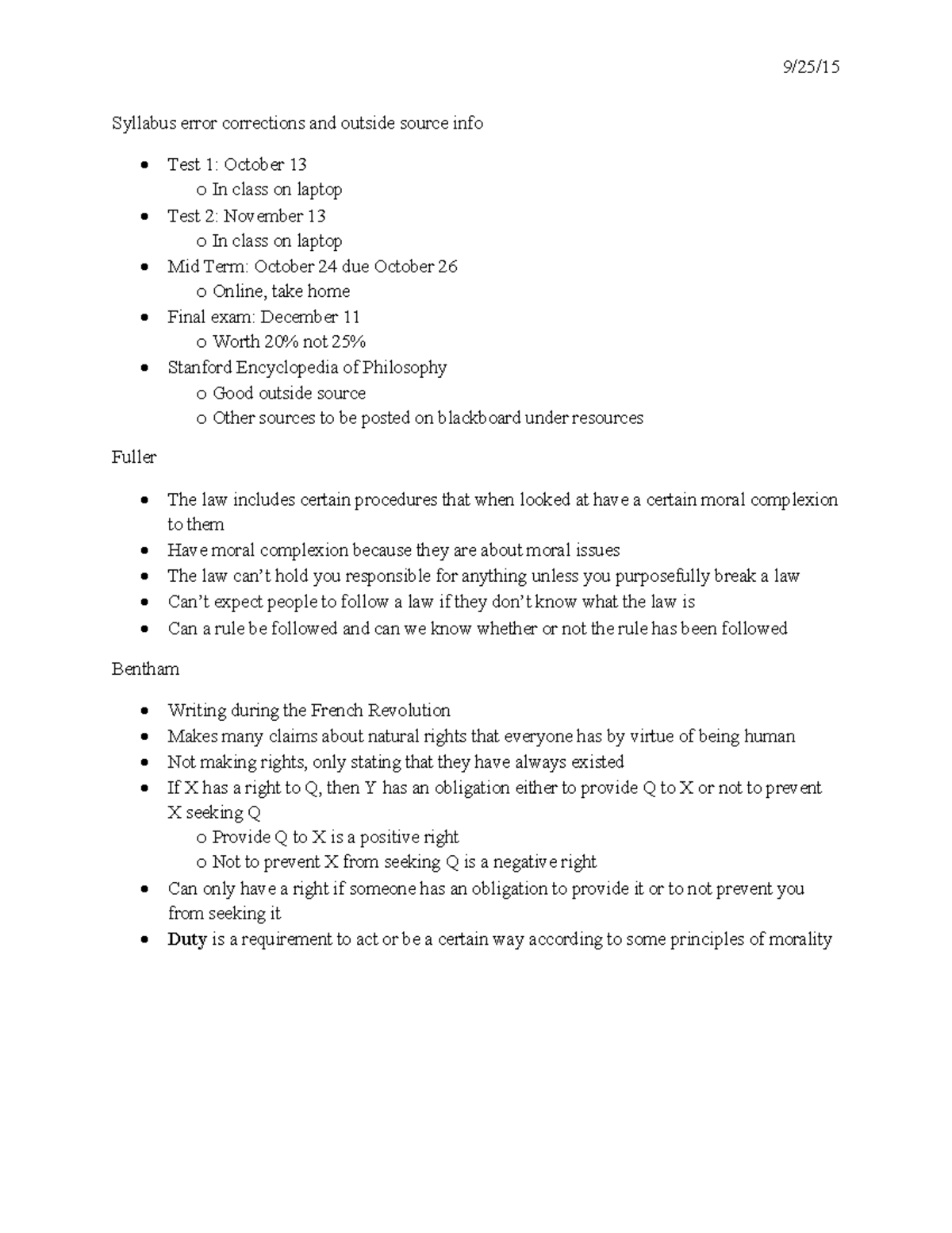 9-25 - Professor Fagelson - 9/25/15 Syllabus error corrections and ...