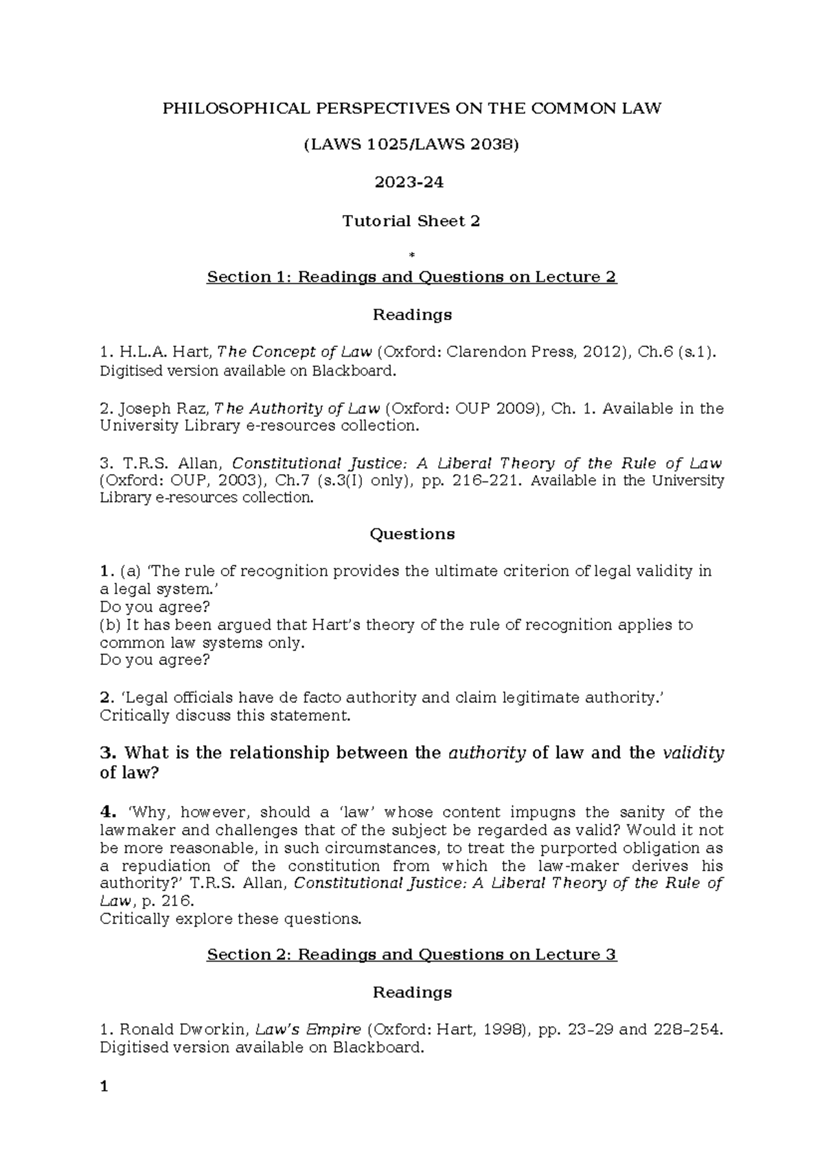 PPCL Tutorial Sheet 2 (2023-24) - PHILOSOPHICAL PERSPECTIVES ON THE ...