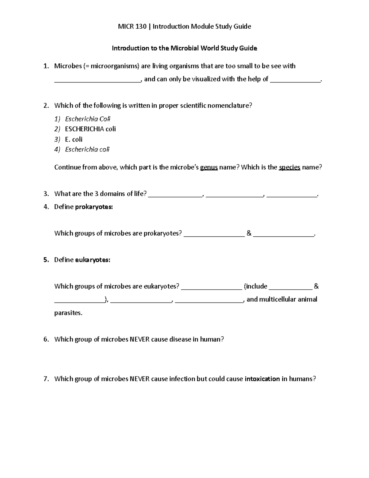 Module 1 Introduction to the Microbial World Study Guide - MICR 130 ...