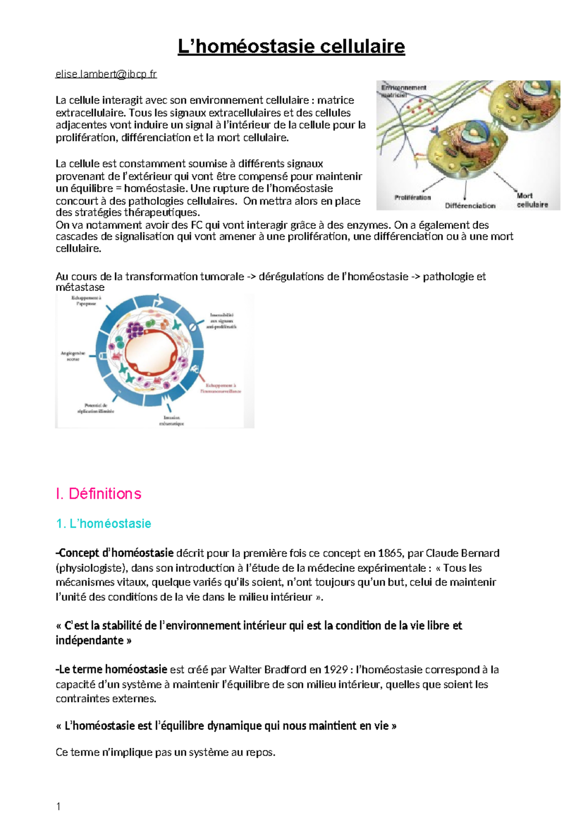 Homéostasie - L’homéostasie cellulaire elise@ibcp La cellule interagit ...