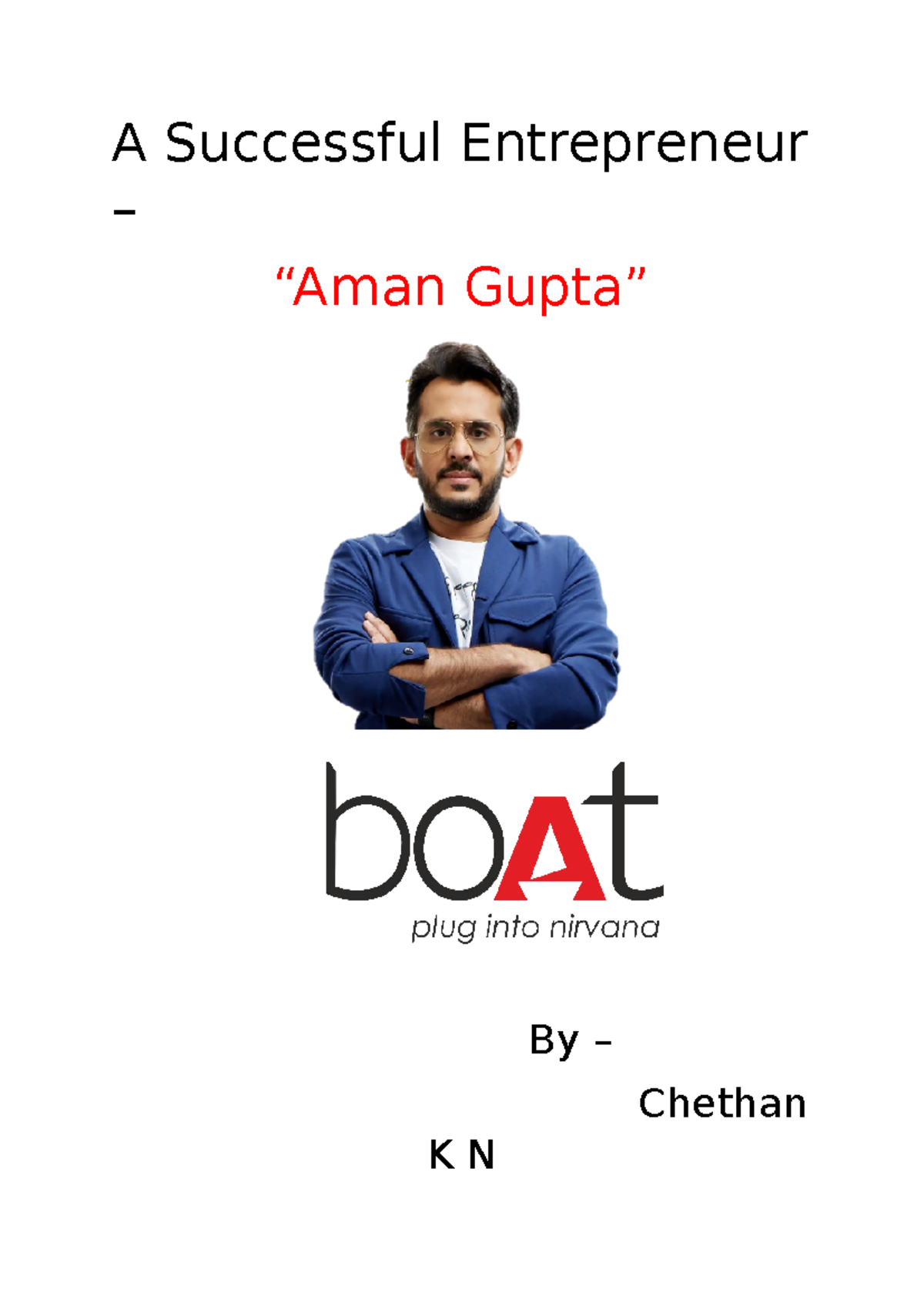 English Assginment Second Sem - A Successful Entrepreneur – “Aman Gupta” By – Chethan K N BCOM ...