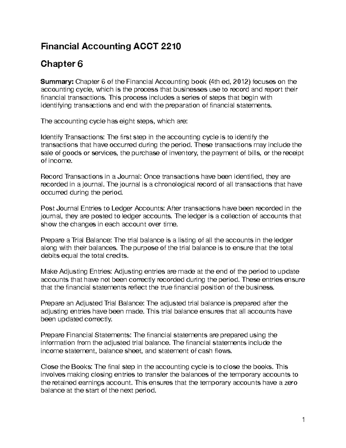 ACCT 2210 - Chapter 6 - Financial Accounting ACCT 2210 Chapter 6 ...