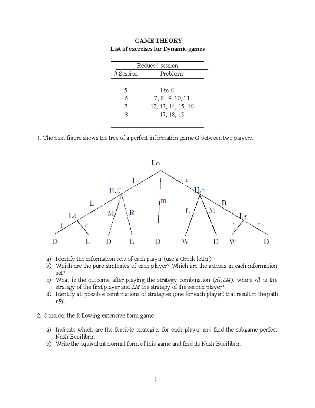 Problems Dynamic - the second part - GAME THEORY List of exercises for ...