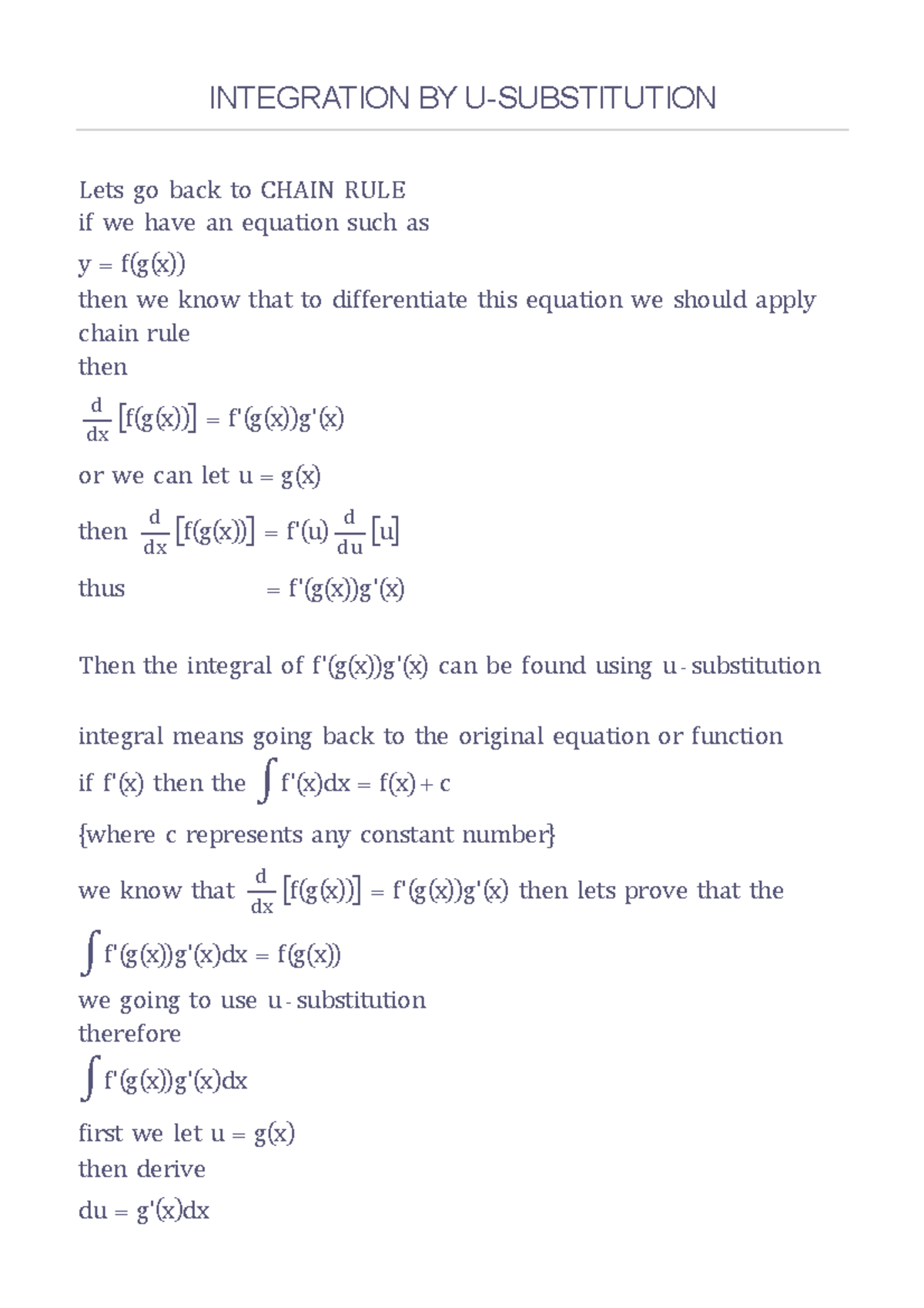 Integration by u-substitution - INTEGRATION BY U-SUBSTITUTION Lets go ...