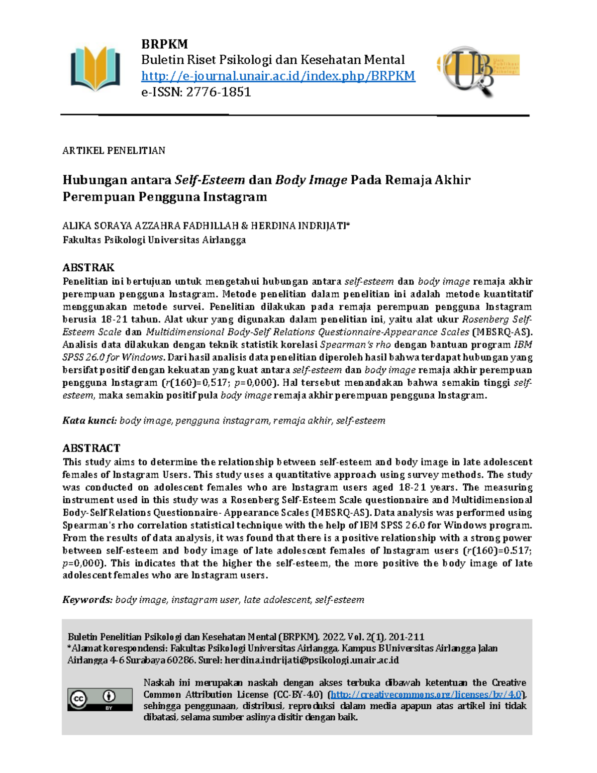Hubungan antara Self-Esteem dan Body Image Pada Remaja Akhir Perempuan ...