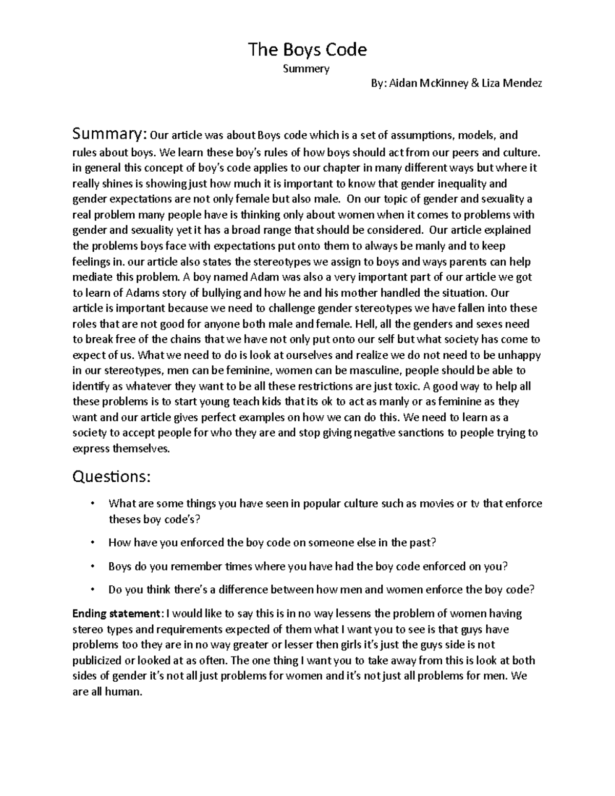 Summery of boys code - The Boys Code Summery By: Aidan McKinney &amp ...