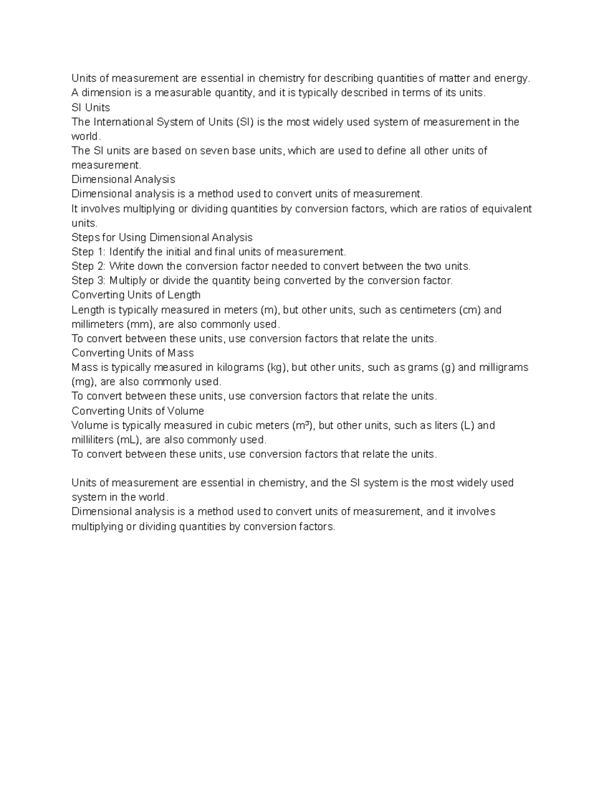 Units Of Measurement And Dimensional Analysis Notes Units Of units-of-measurement-and-dimensional-analysis-notes-units-of