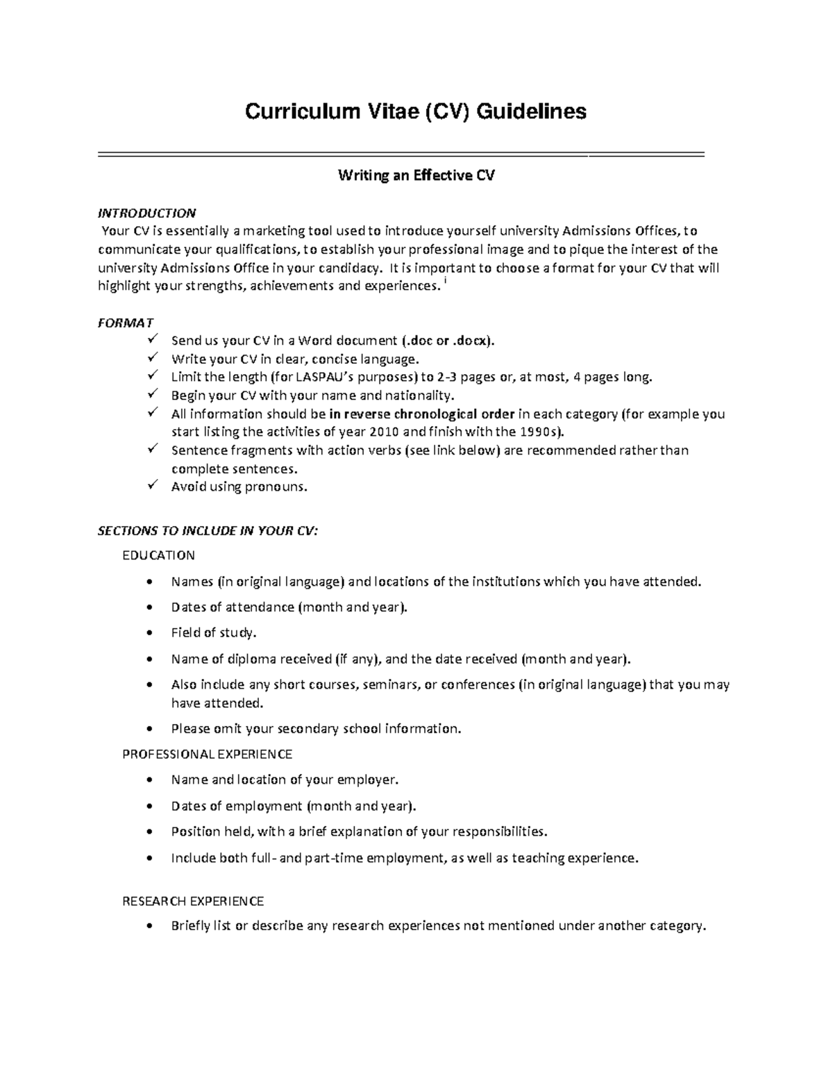 Cv guidelines-1 - Curriculum Vitae (CV) Guidelines Writing an Effective ...