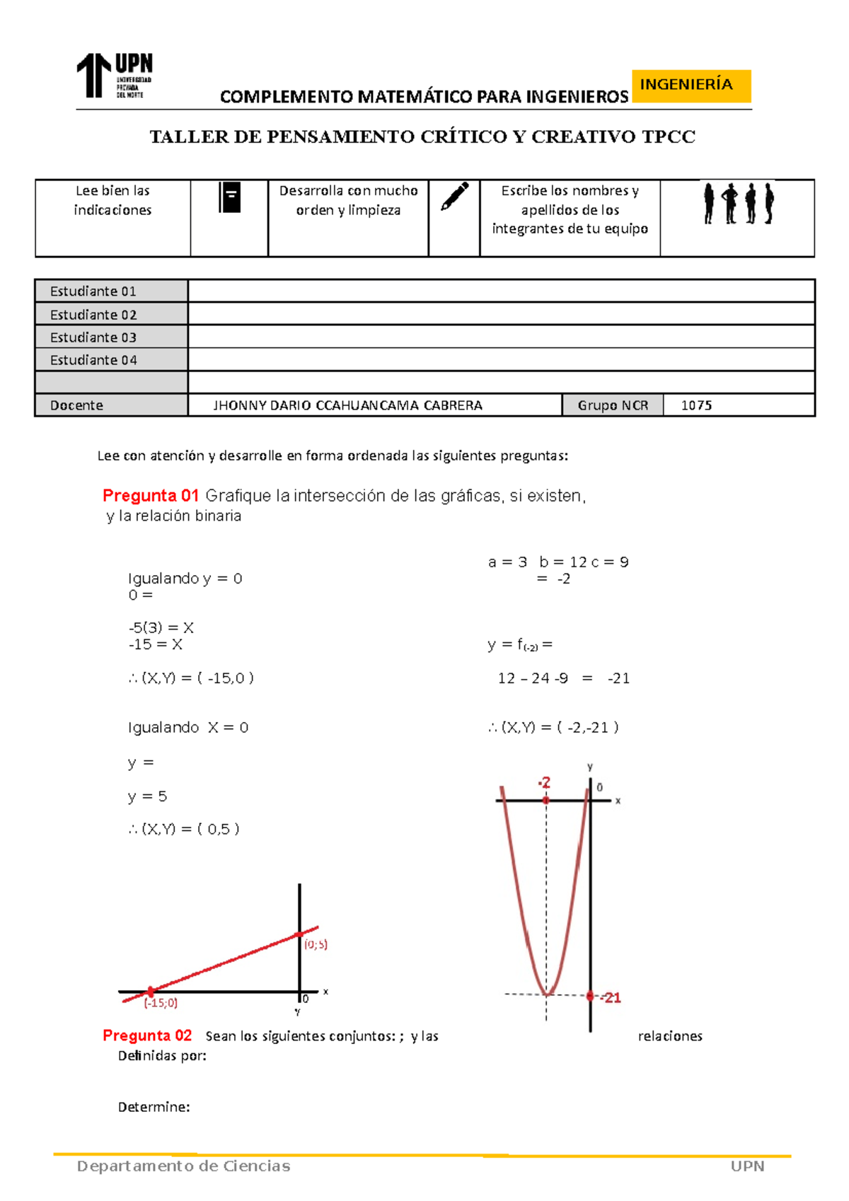 Taller DE Competencias TPCC Relaciones Binarias - COMPLEMENTO MATEMÁTICO PARA INGENIEROS TALLER ...