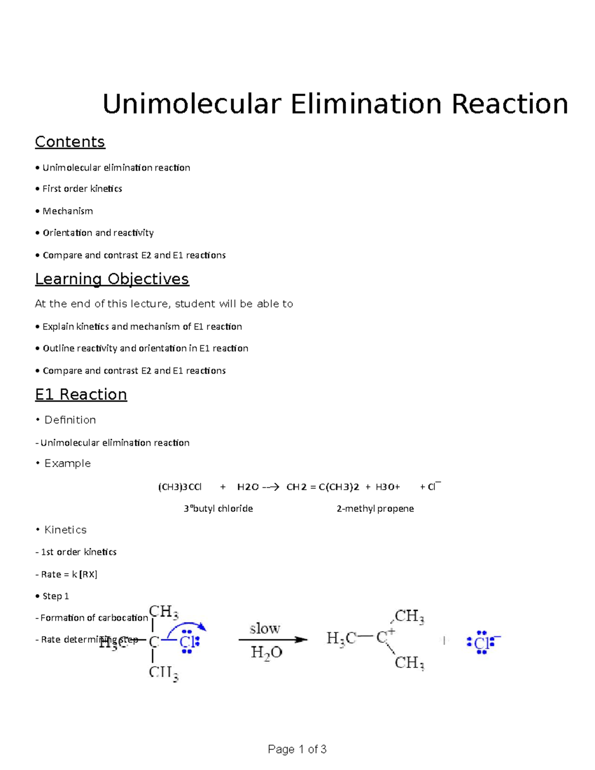Chapter - 65 Unimolecular Elimination Reaction - Unimolecular Elimination Reaction Contents ...
