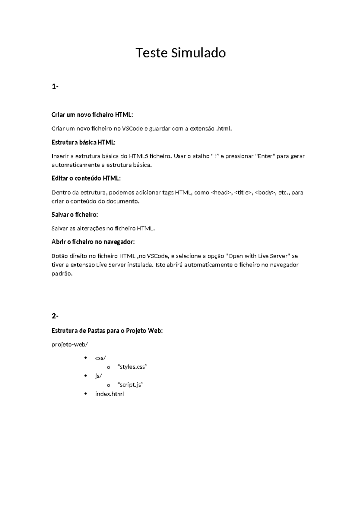 Teste Simulado Desenvolvimento Web - Teste Simulado 1- Criar um novo ...