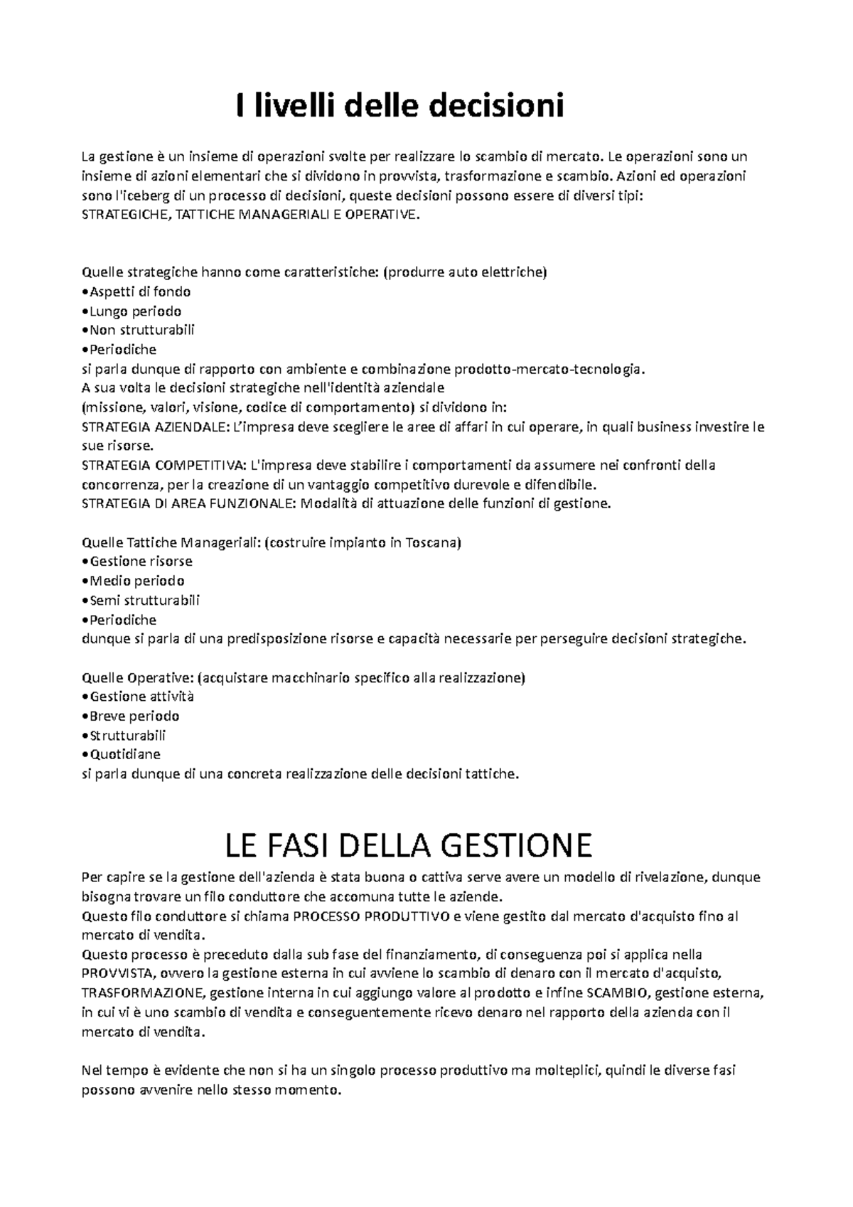 Lezione 5 economia aziendale - Warning: TT: undefined function: 32 I livelli delle decisioni La ...