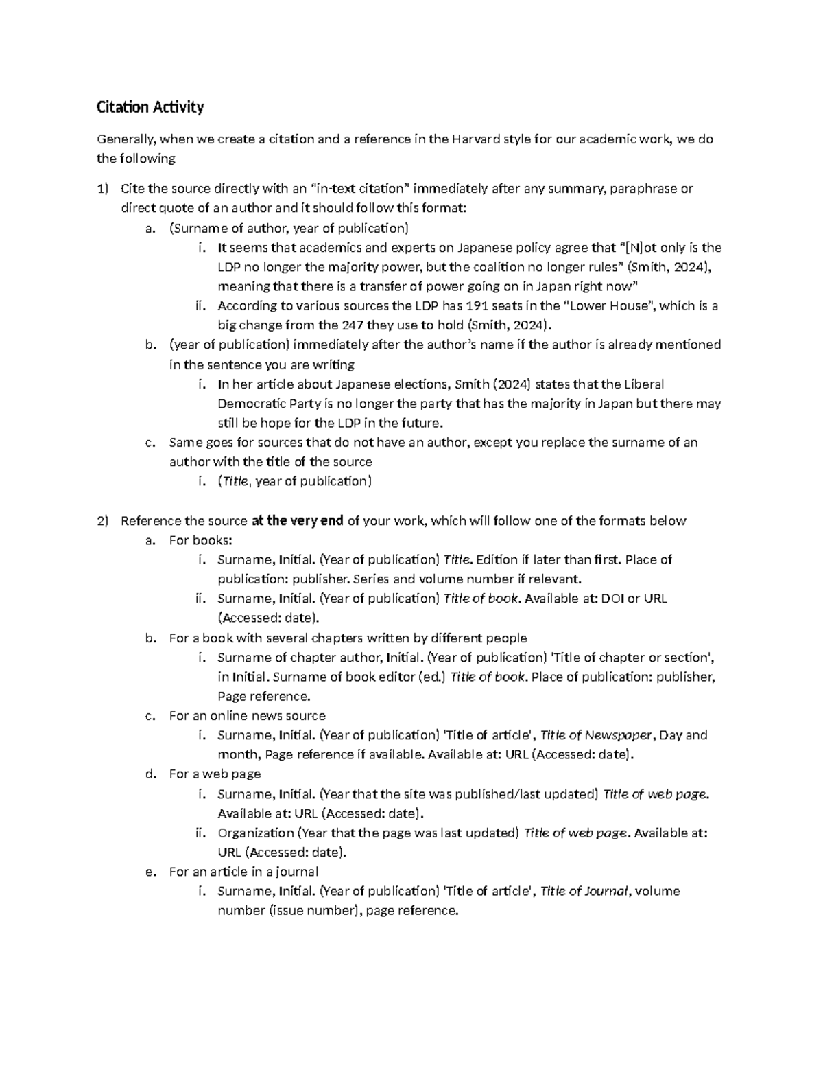Citation Activity - practical - Citation Activity Generally, when we ...