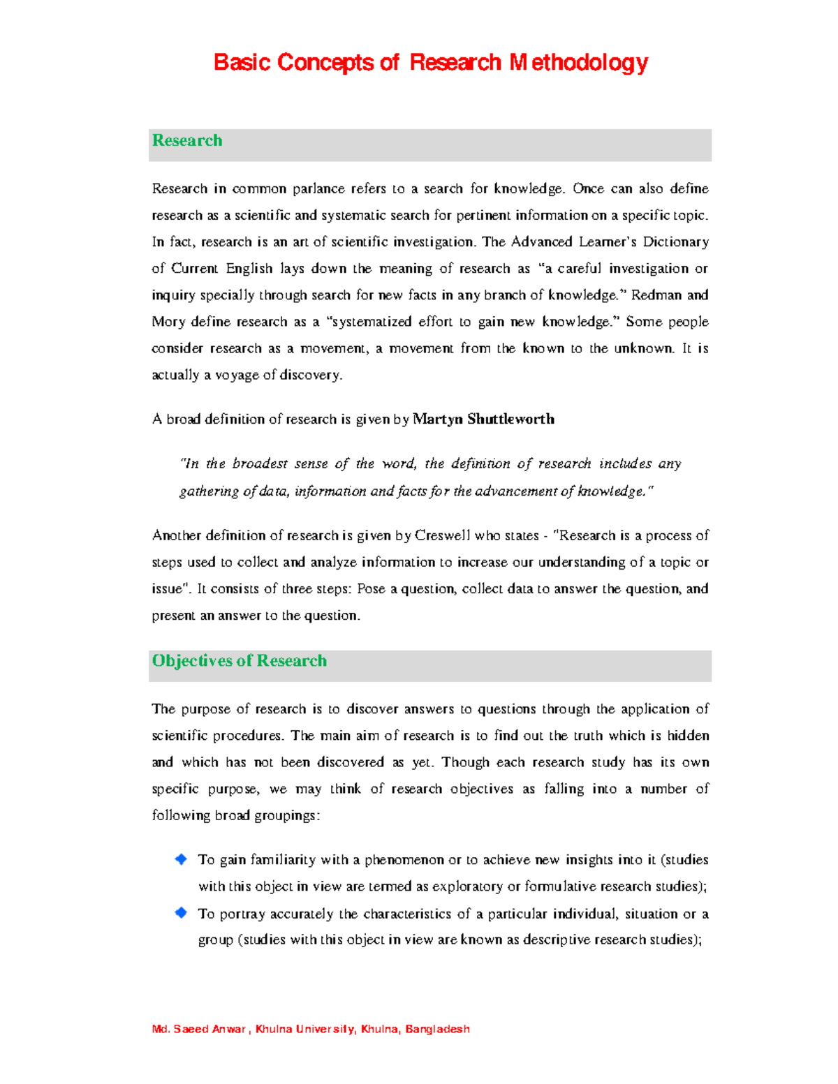 Basic Concepts Of Research Methodology Research Research In Common
