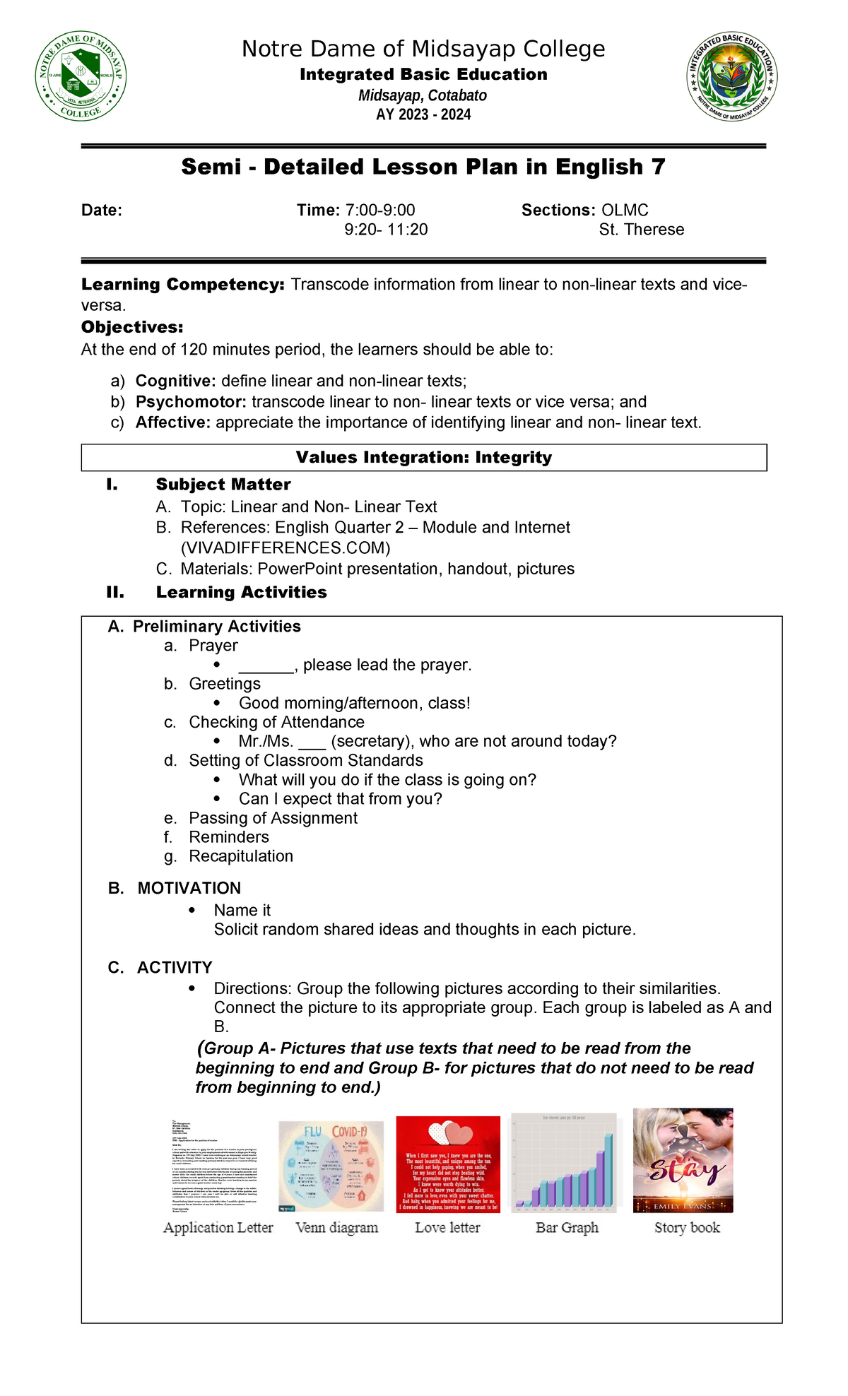 Linear and Non linear text - Integrated Basic Education Midsayap ...