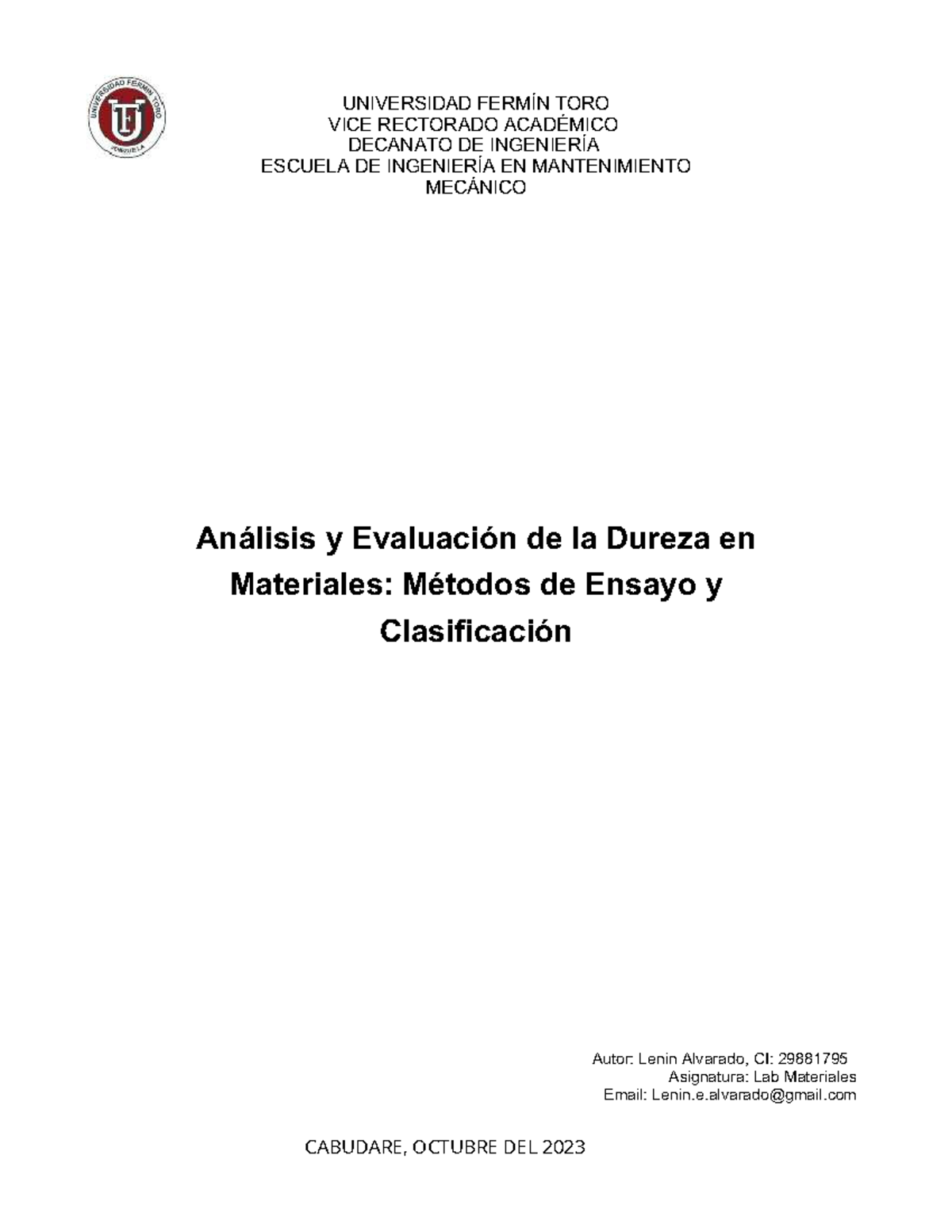 Universidad Fermin TORO VICE Rectorado A.pdf - CABUDARE, OCTUBRE DEL ...