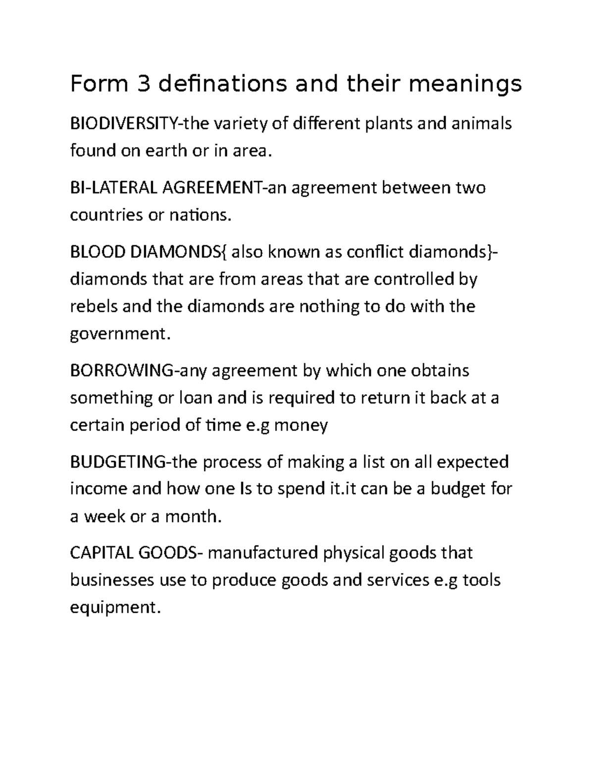 Form e social studies definations - Form 3 definations and their ...