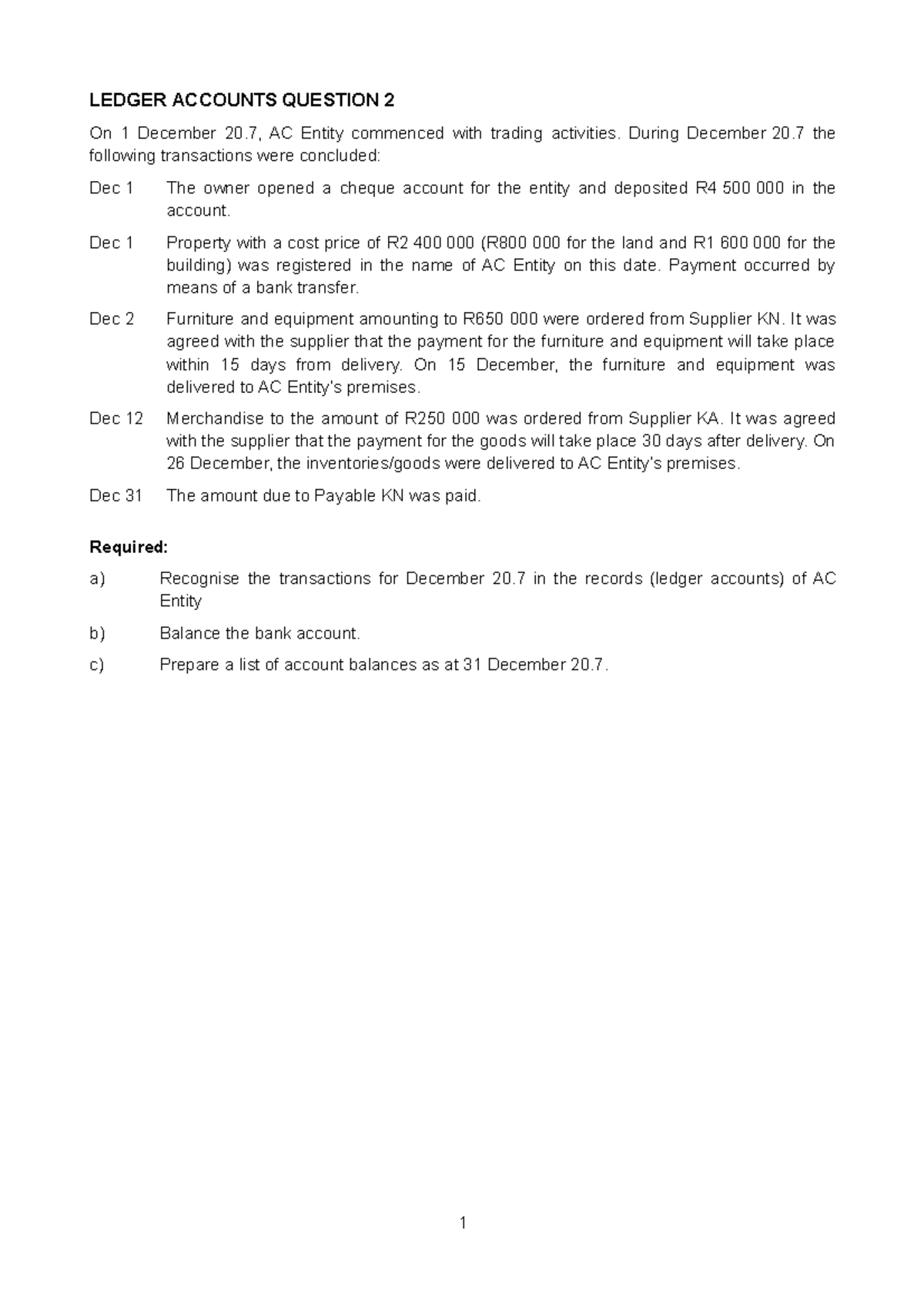 Ledger Accounts Q2 - activity - LEDGER ACCOUNTS QUESTION 2 On 1 ...