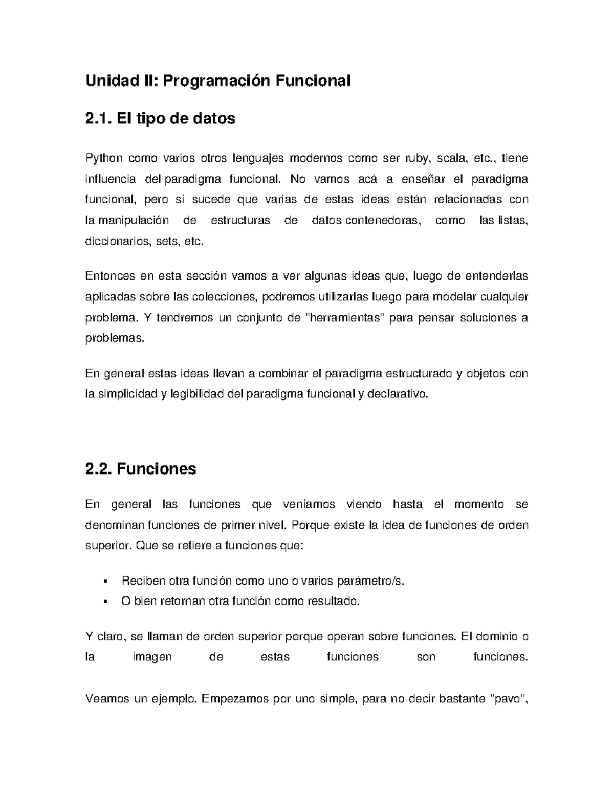 Unidad II - apuntes - Unidad II: Programación Funcional 2. El tipo de ...