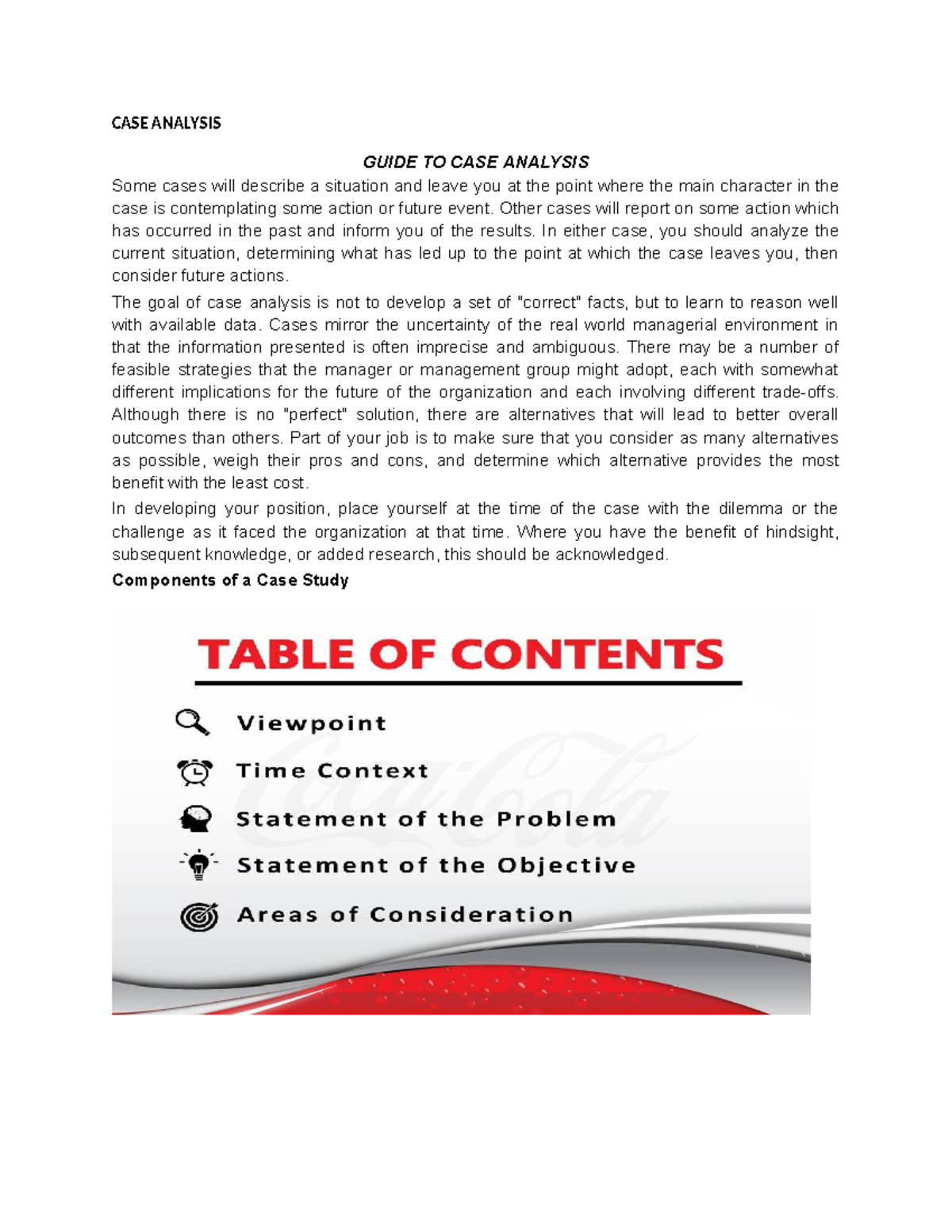 CASE Analysis Guide - CASE ANALYSIS GUIDE TO CASE ANALYSIS Some cases ...