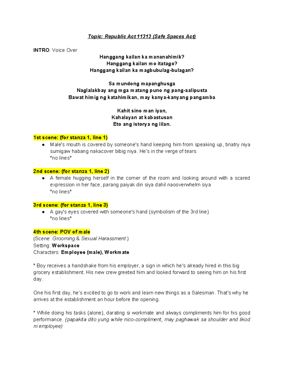 Script - effective learning - Topic: Republic Act 11313 (Safe Spaces ...