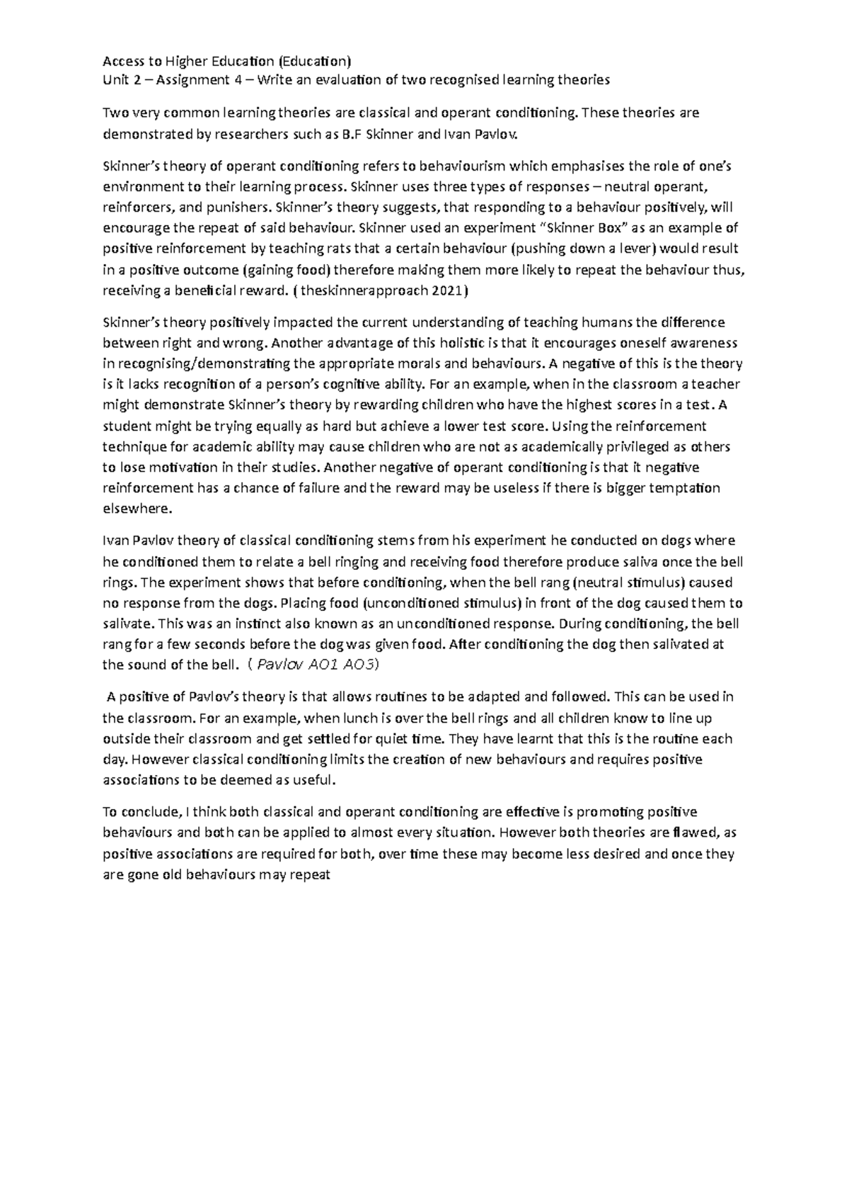 Assignment 4 new - Access to Higher Education (Education) Unit 2 ...