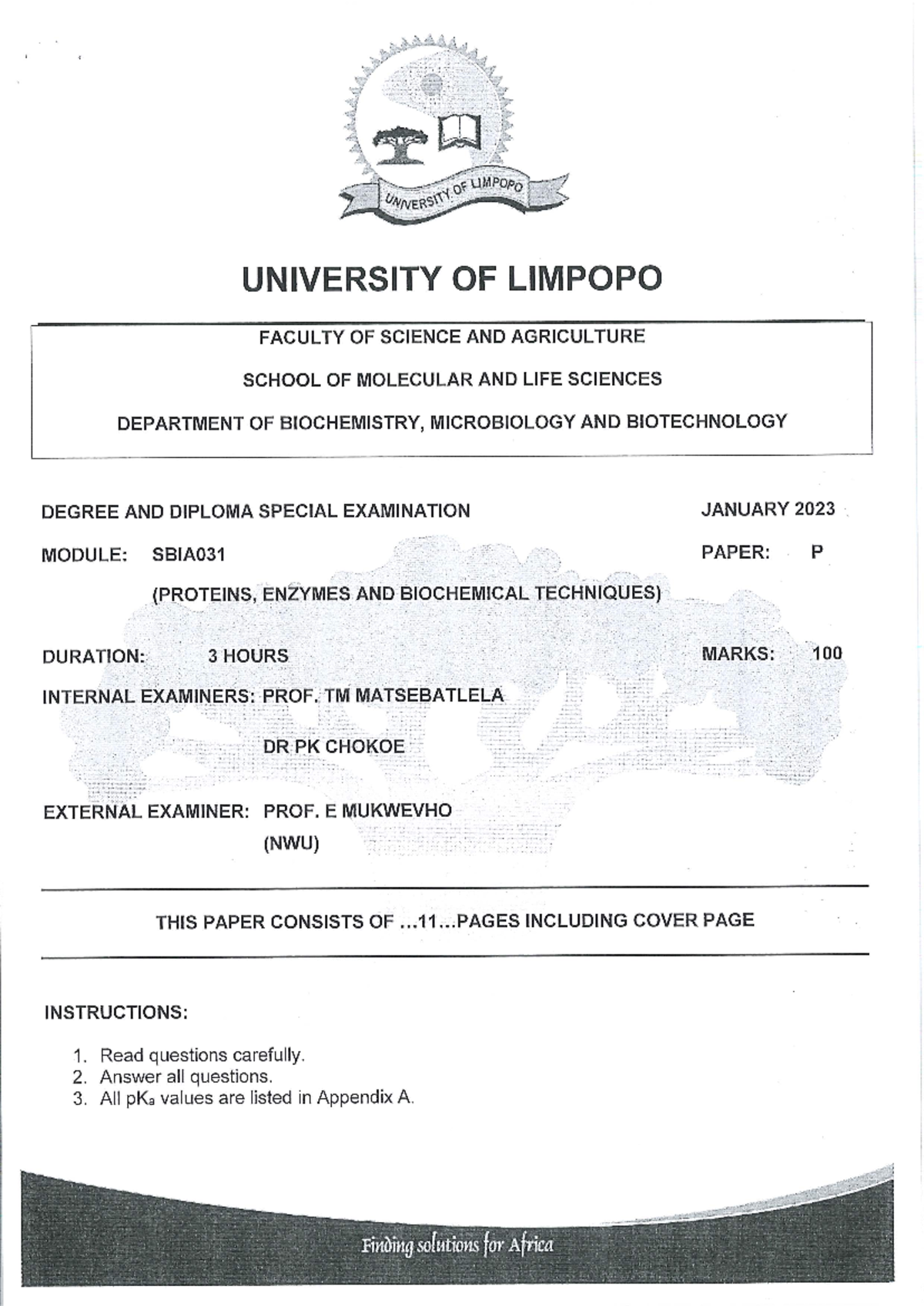 SBIA031 JAN 2023 - question paper - UNIVERSITY OF LIMPOPO UNIVERSITY OF ...