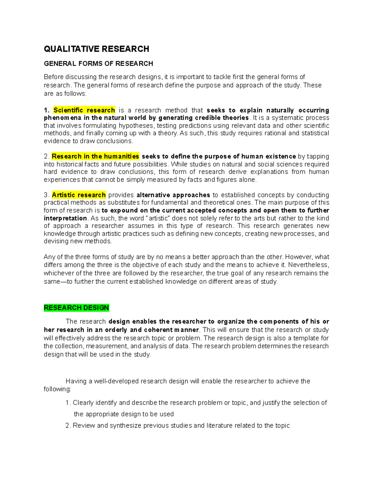 Qualitative- Research- Handout - QUALITATIVE RESEARCH GENERAL FORMS OF ...