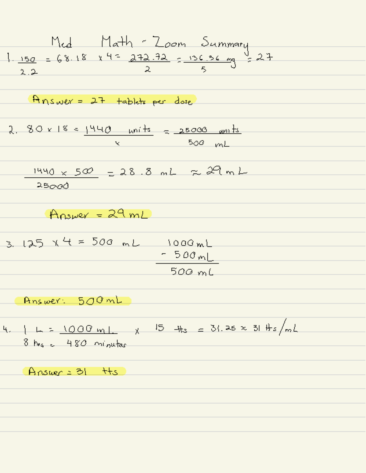 Med Math - Zoom Summary - med math zoom - Med Math-Zoom Summary 1. y ...