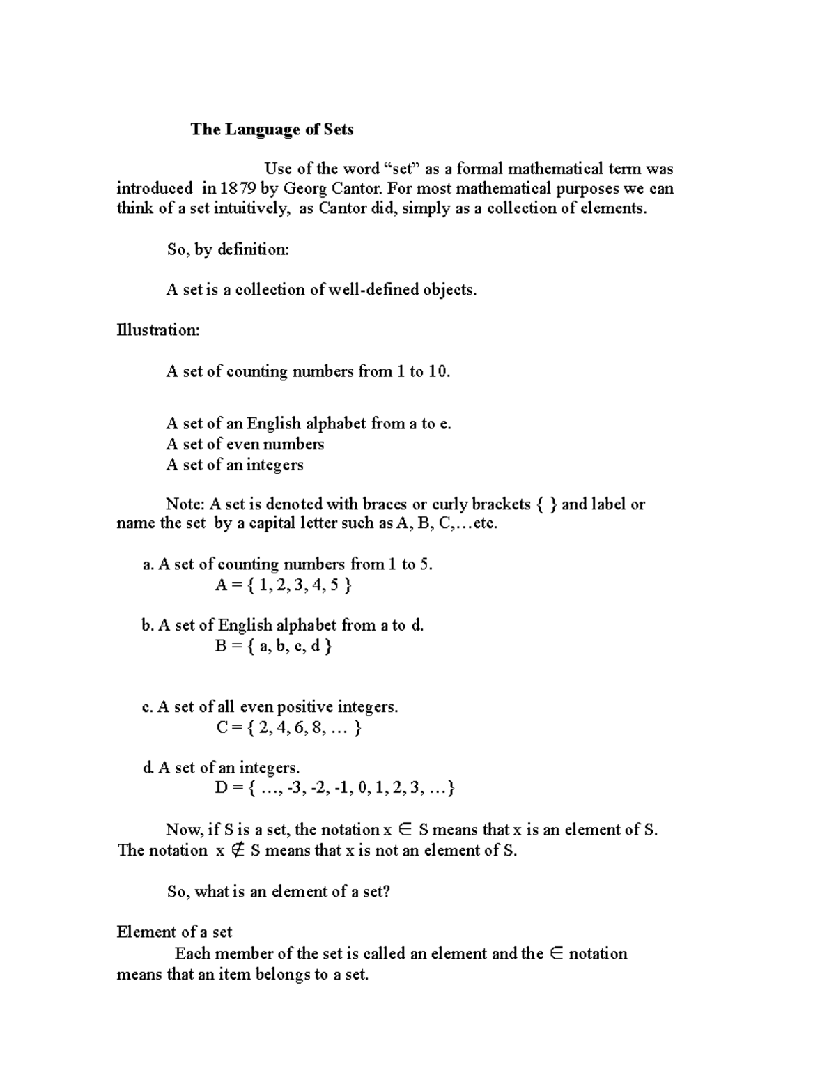 The Language of Sets - Use of the word “set” as a formal mathematical ...
