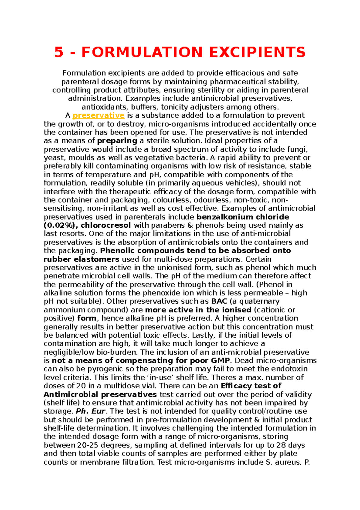5- Excipients Summary - 5 - FORMULATION EXCIPIENTS Formulation ...
